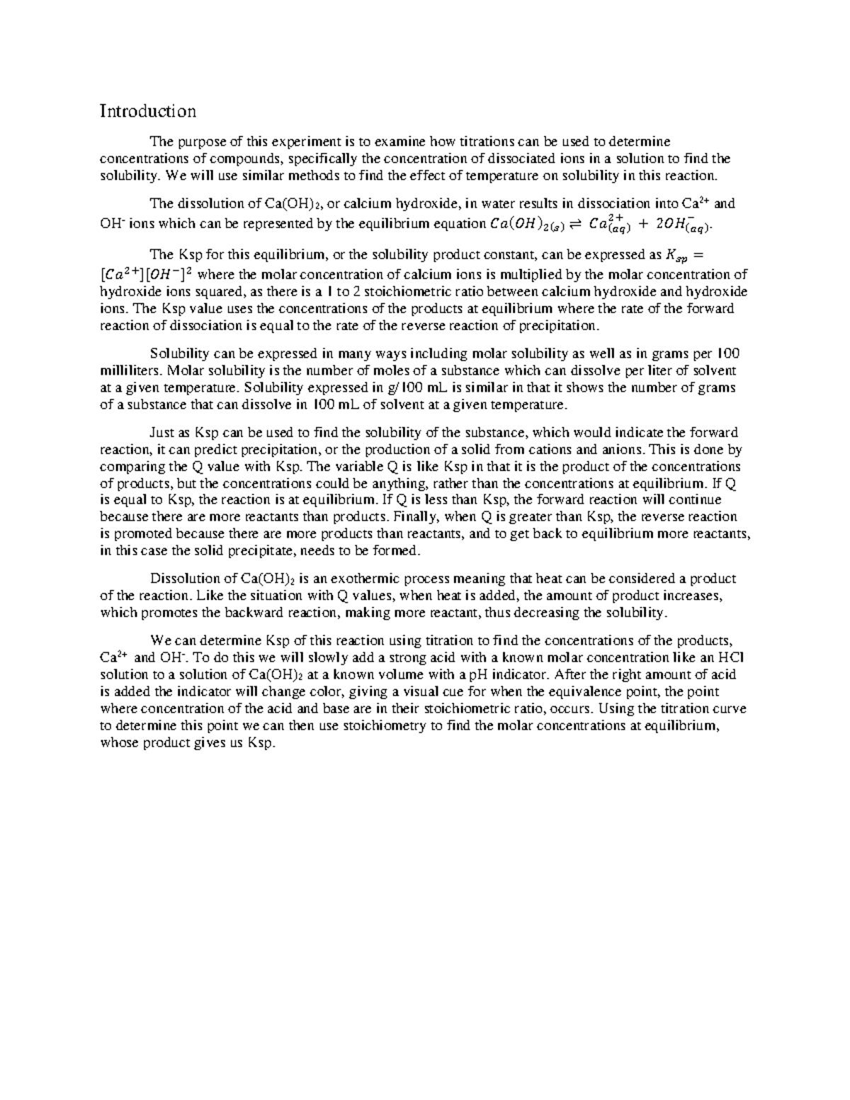 Solubility Product Lab Report - Introduction The purpose of this ...