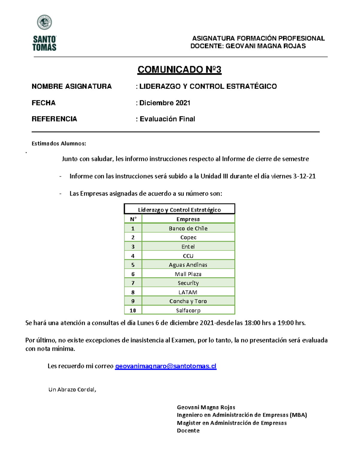Comunicado NÂ°3 hjj jkgh 80ooi gtfv 9 4988 jkn iafsj - ASIGNATURA ...