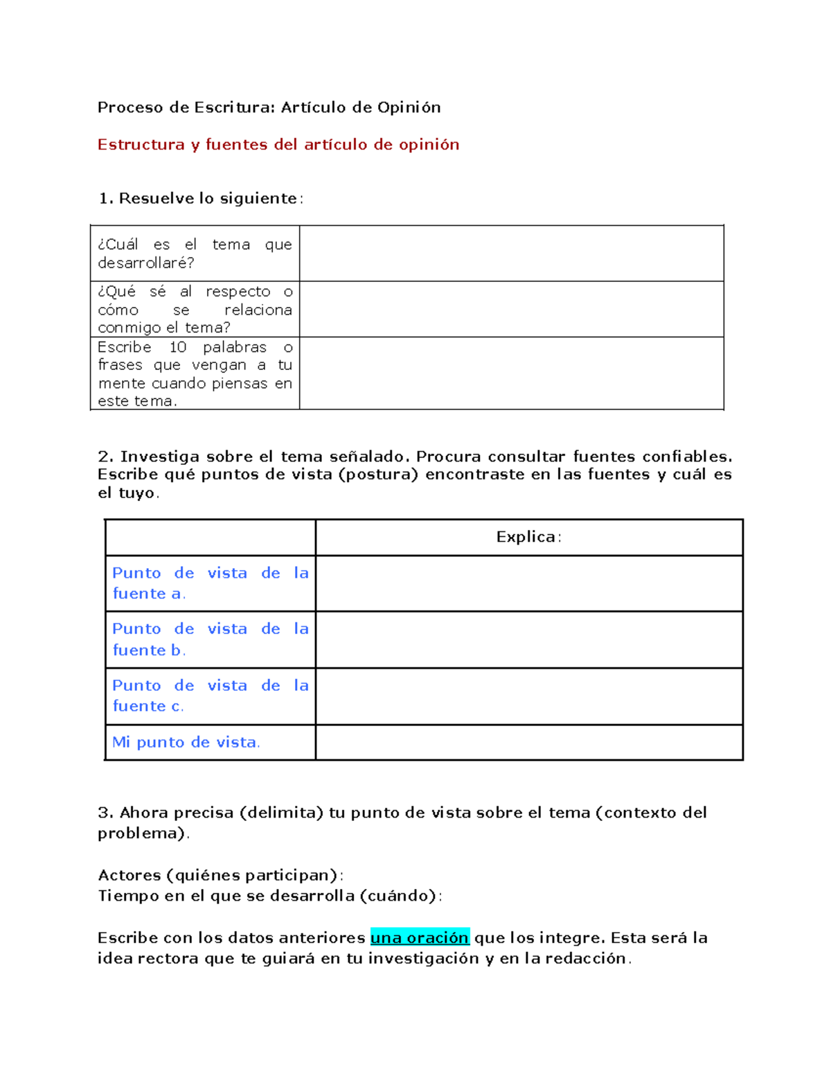 Modelo estructura y fuentes artículo de opinión - Proceso de Escritura ...