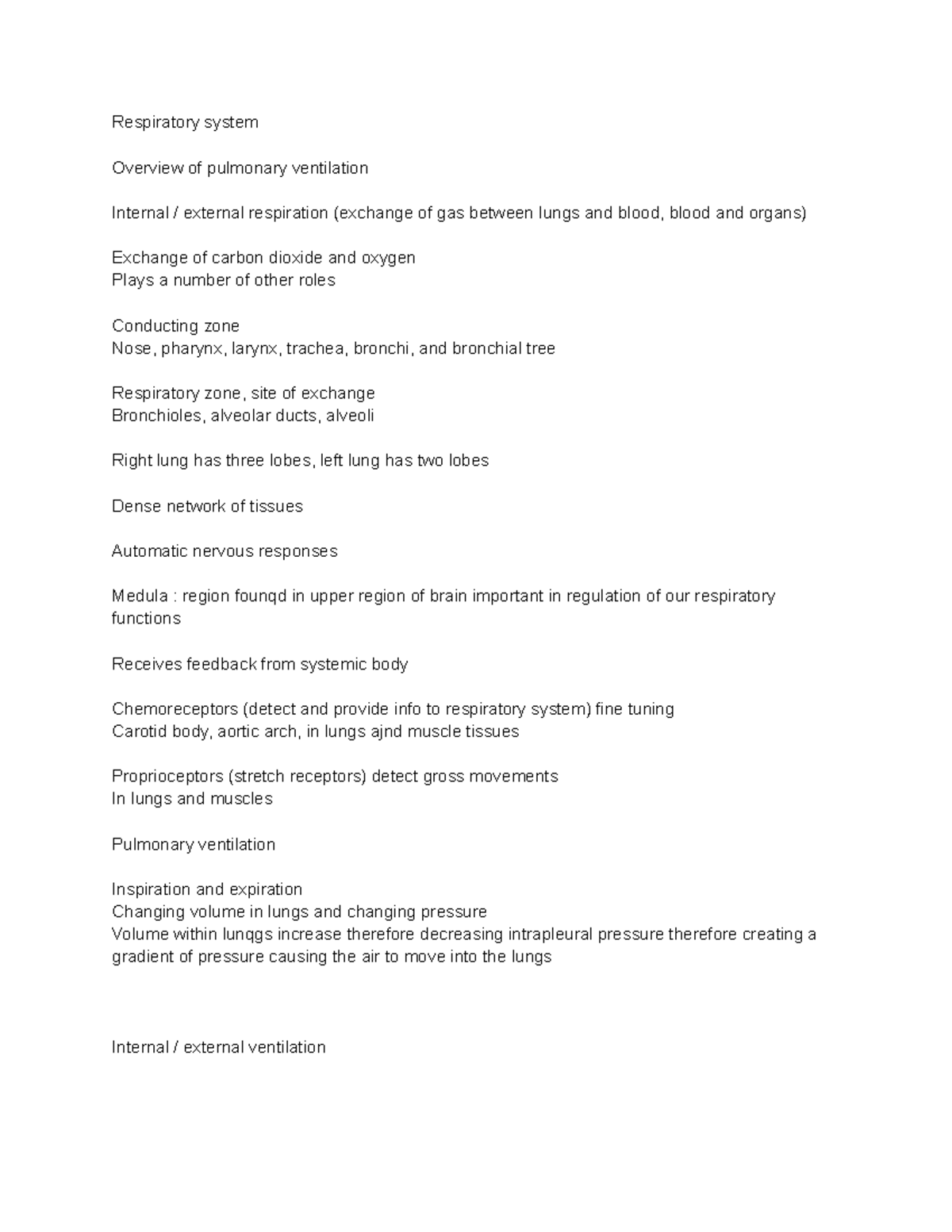 Respiratory system Lecture notes - Respiratory system Overview of ...