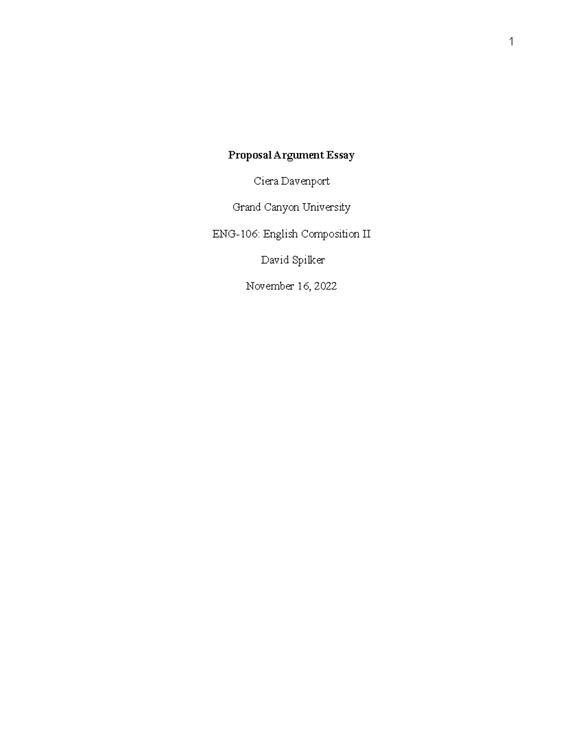 Proposal Argument Essay - Proposal Argument Essay Ciera Davenport Grand ...