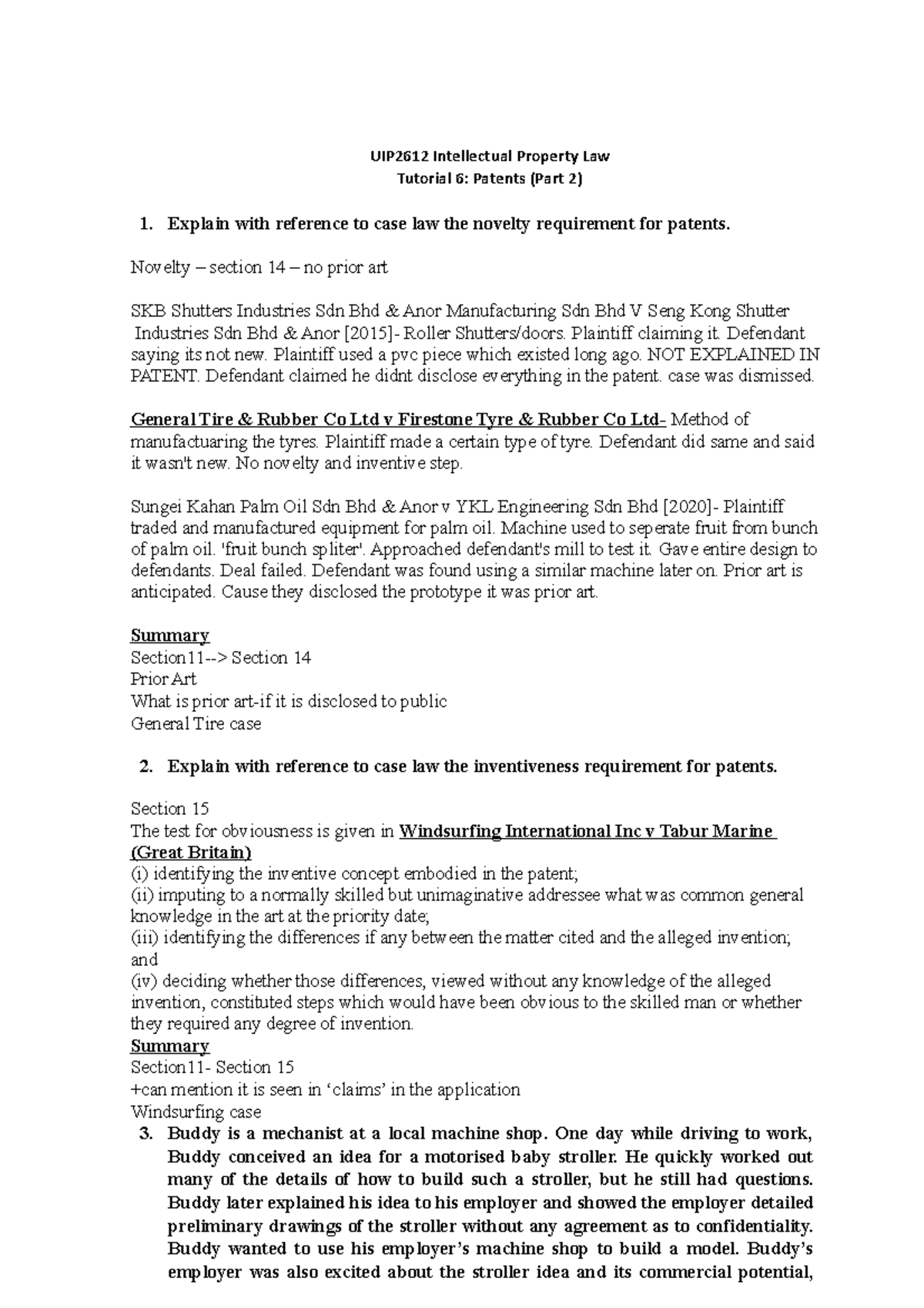 Tutorial 6 w7 - Intellectual Property LAw - UIP2612 Intellectual ...