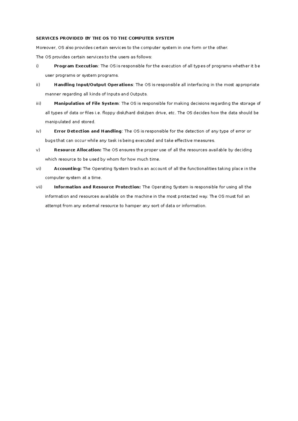 Services Provided BY THE OS TO THE Computer System - SERVICES PROVIDED ...