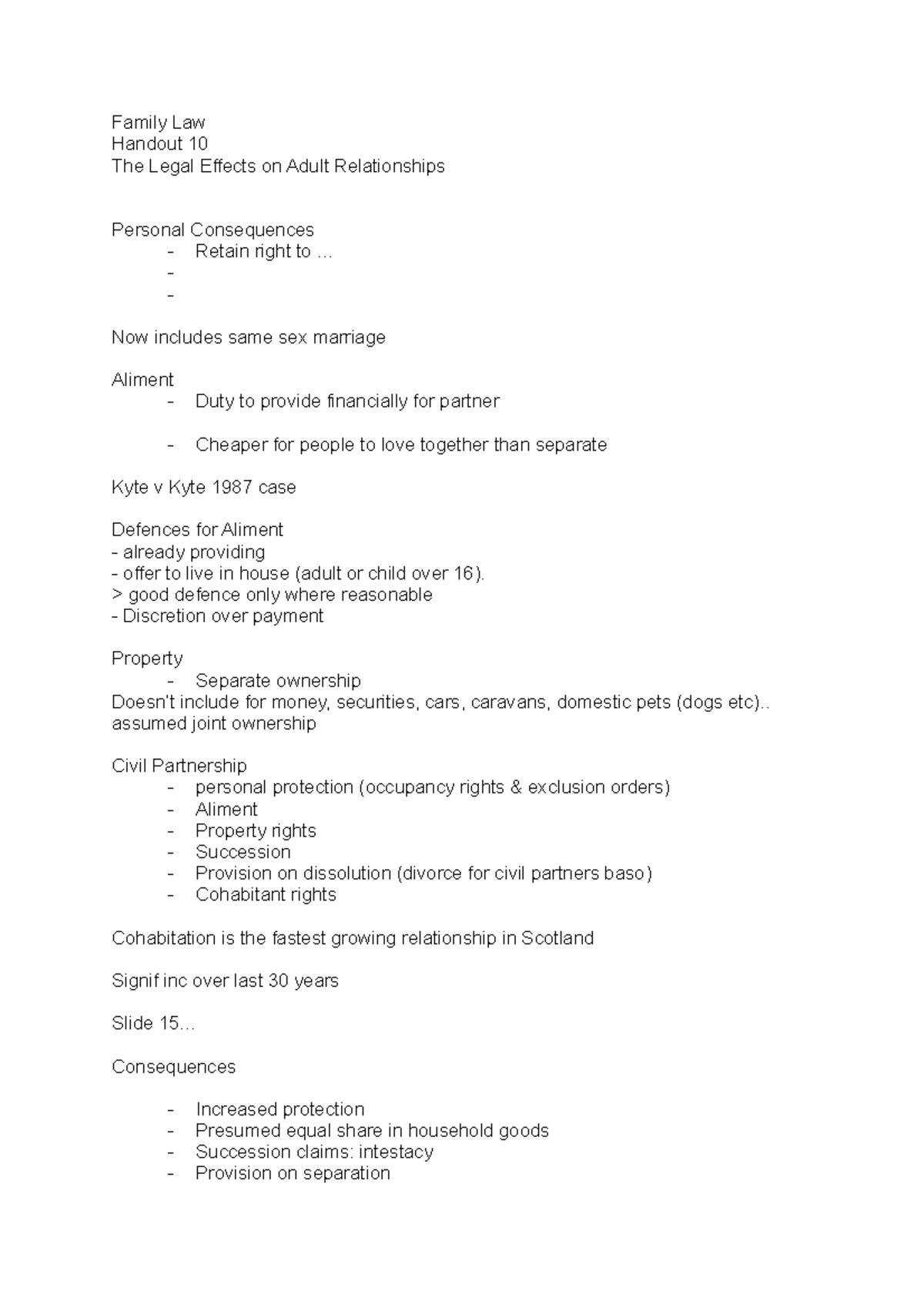 Handout 10 - Family Law Handout 10 The Legal Effects on Adult ...