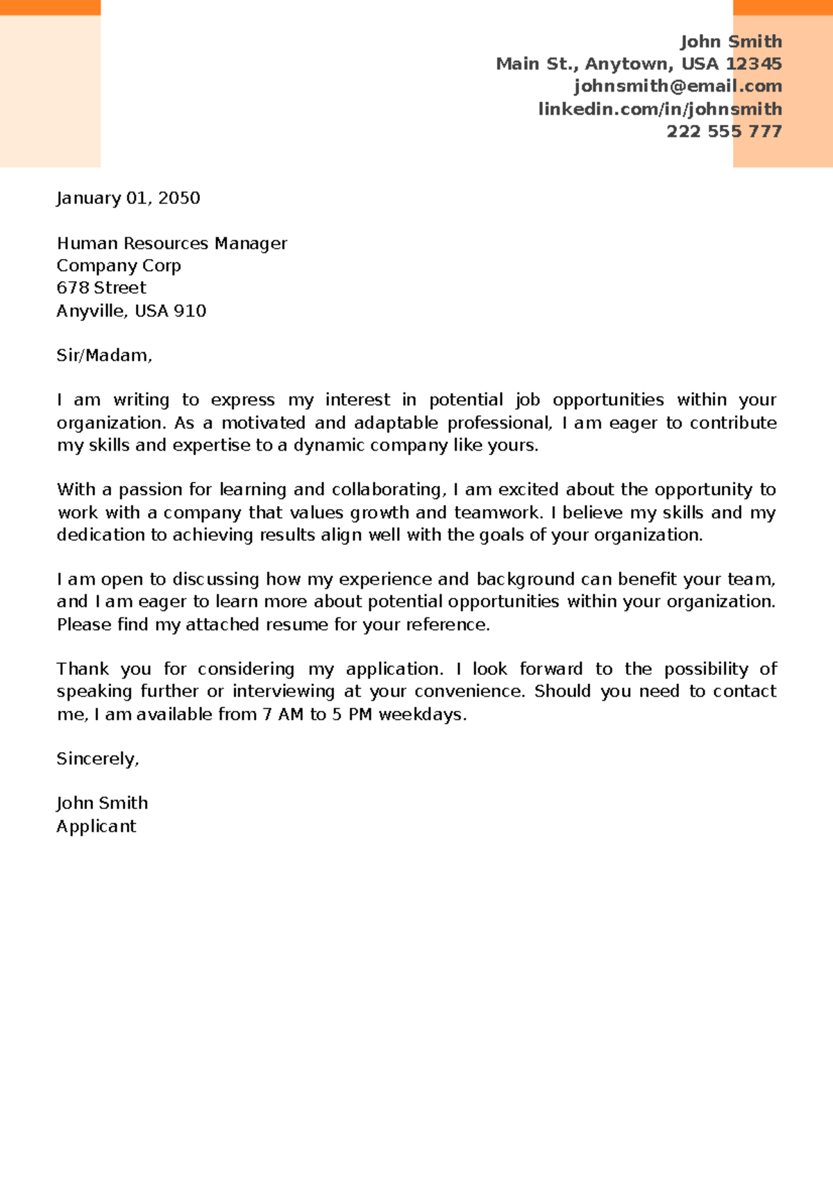 Cover-Letter-Template - John Smith Main St., Anytown, USA 12345 ...
