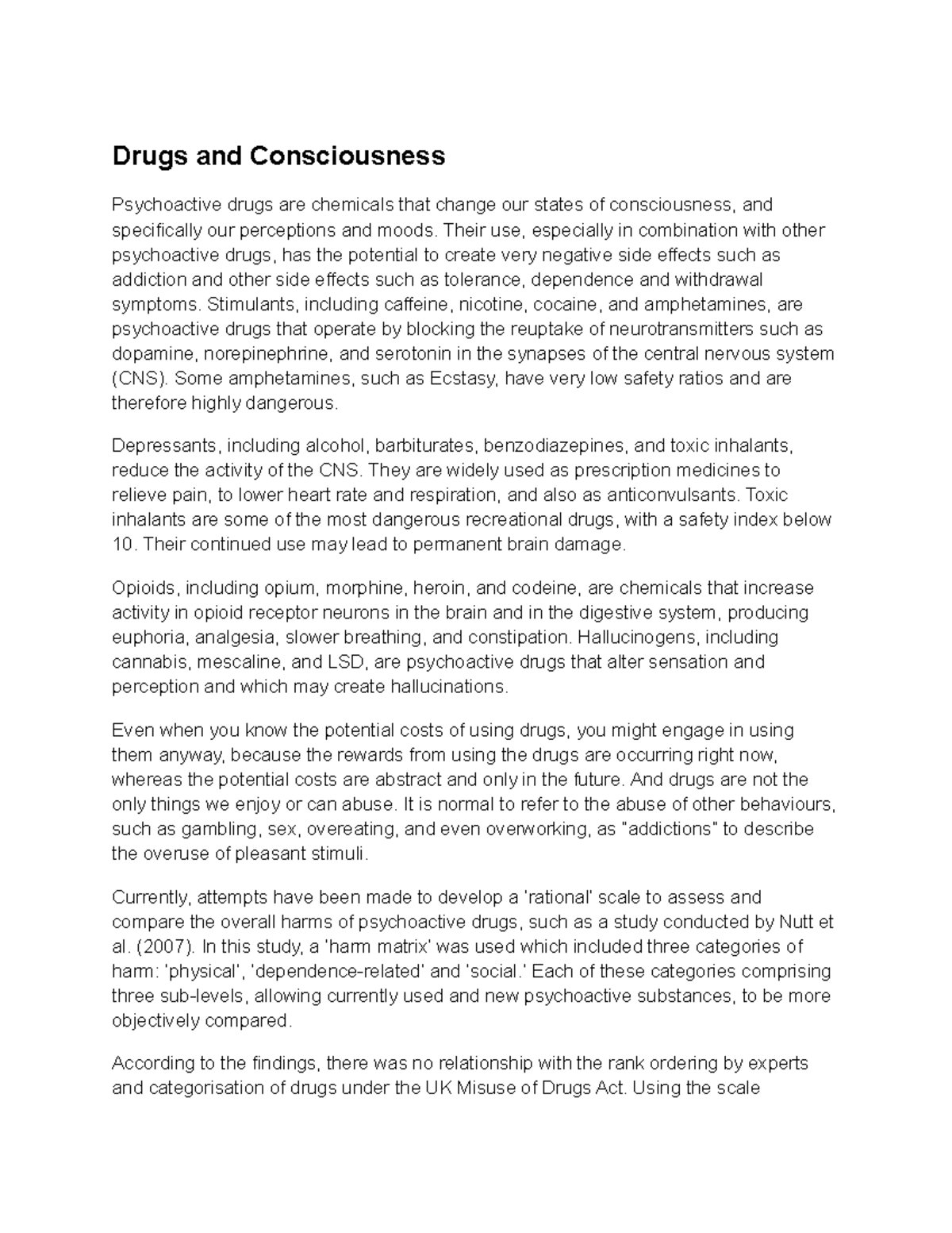 Drugs and Consciousness - Drugs and Consciousness Psychoactive drugs ...