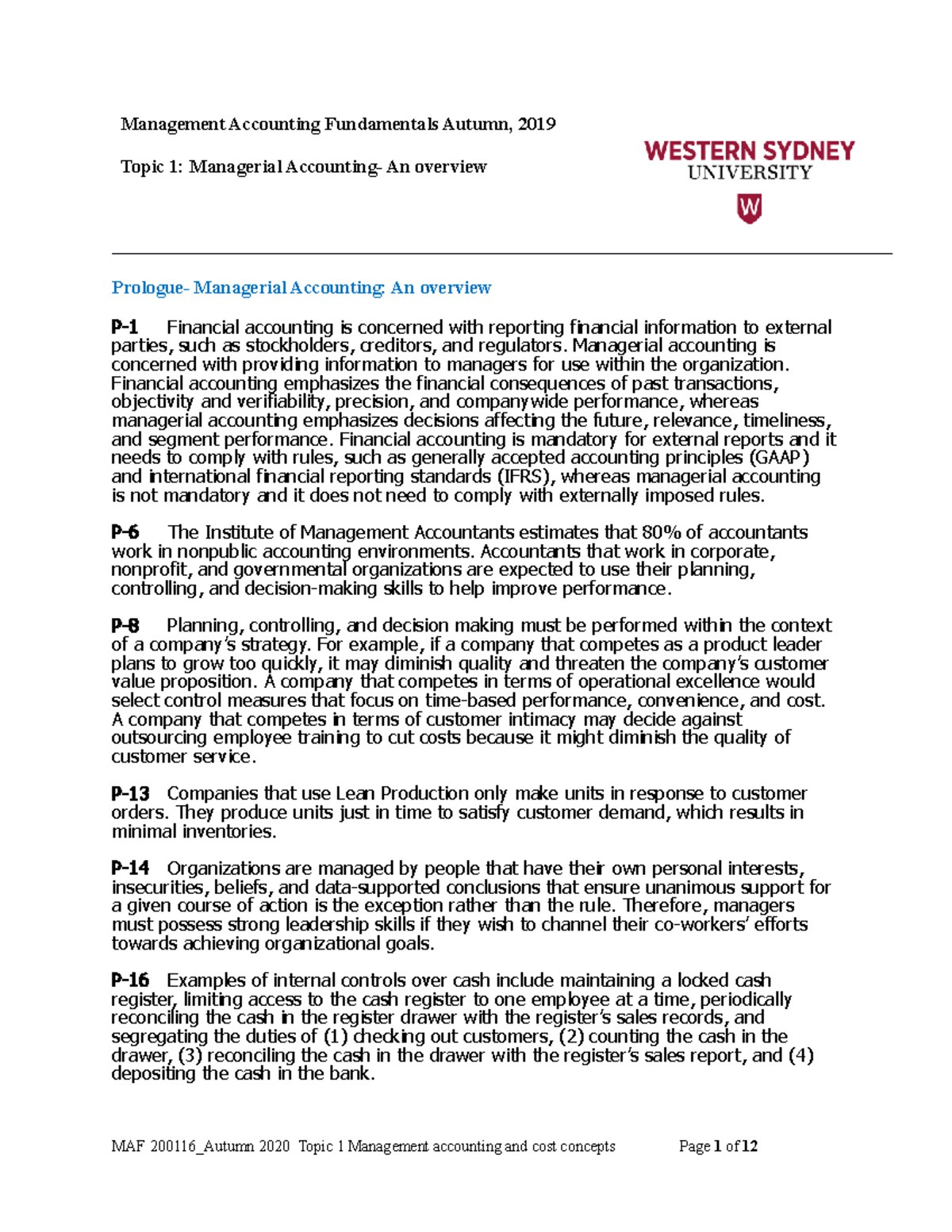 Topic 1 Managerial Accounting- An overview - Management Accounting ...