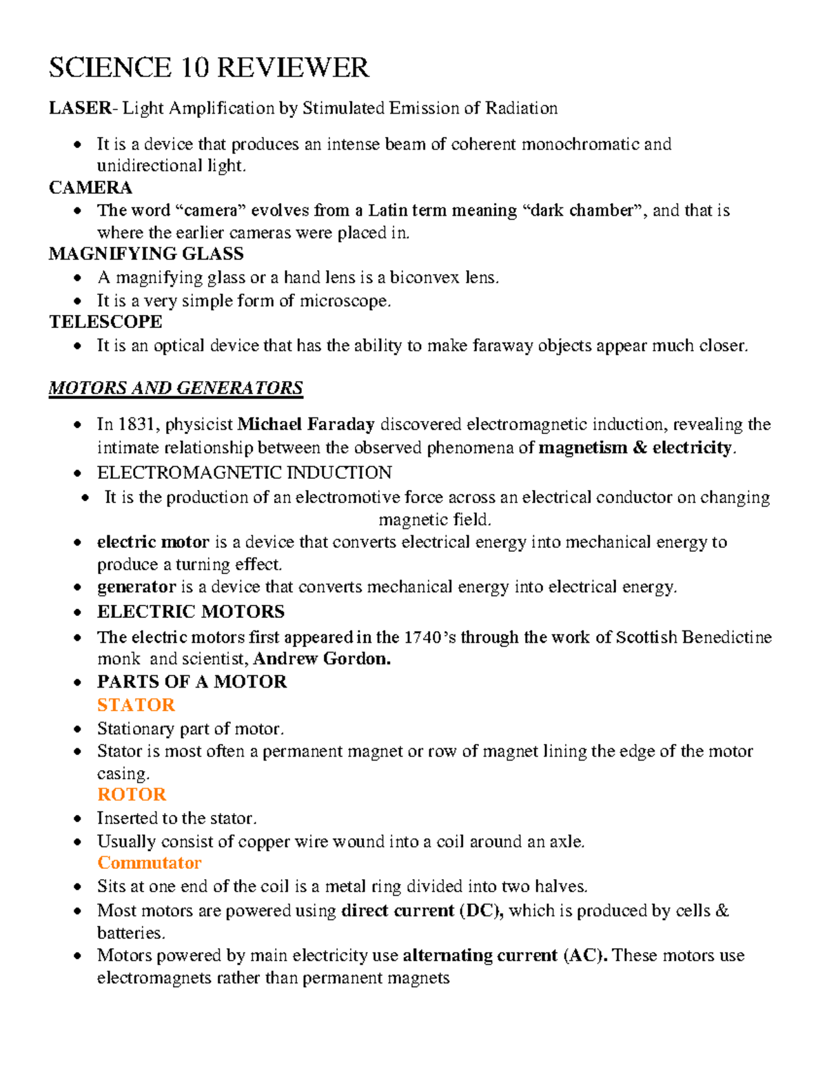 Science-10- Reviewer - Science - SCIENCE 10 REVIEWER LASER- Light ...