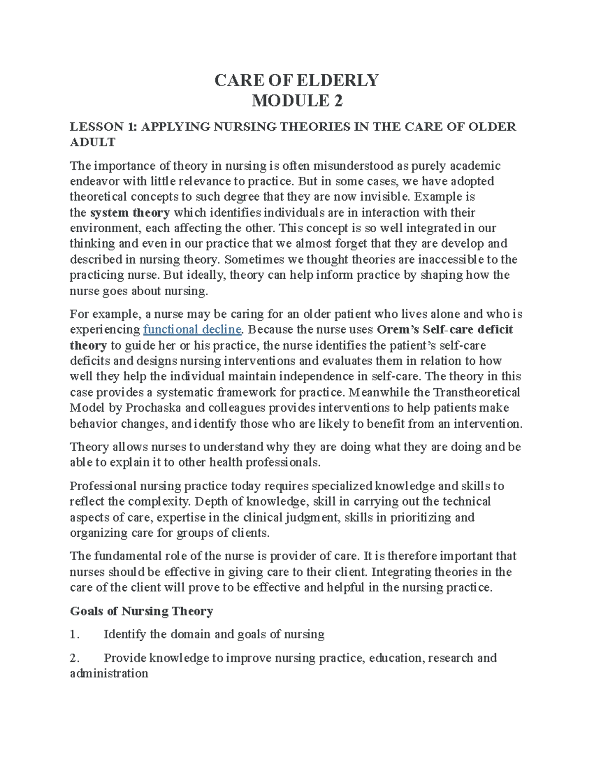 Care of the Elderly: Module Two - Lesson One - CARE OF ELDERLY MODULE 2 ...