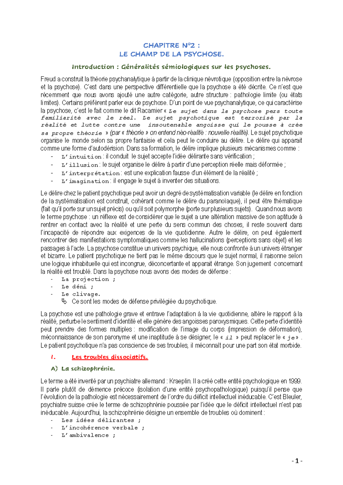 Chapitre n°2 - Le champ de la psychose - CHAPITRE N∞2 : LE CHAMP DE LA ...