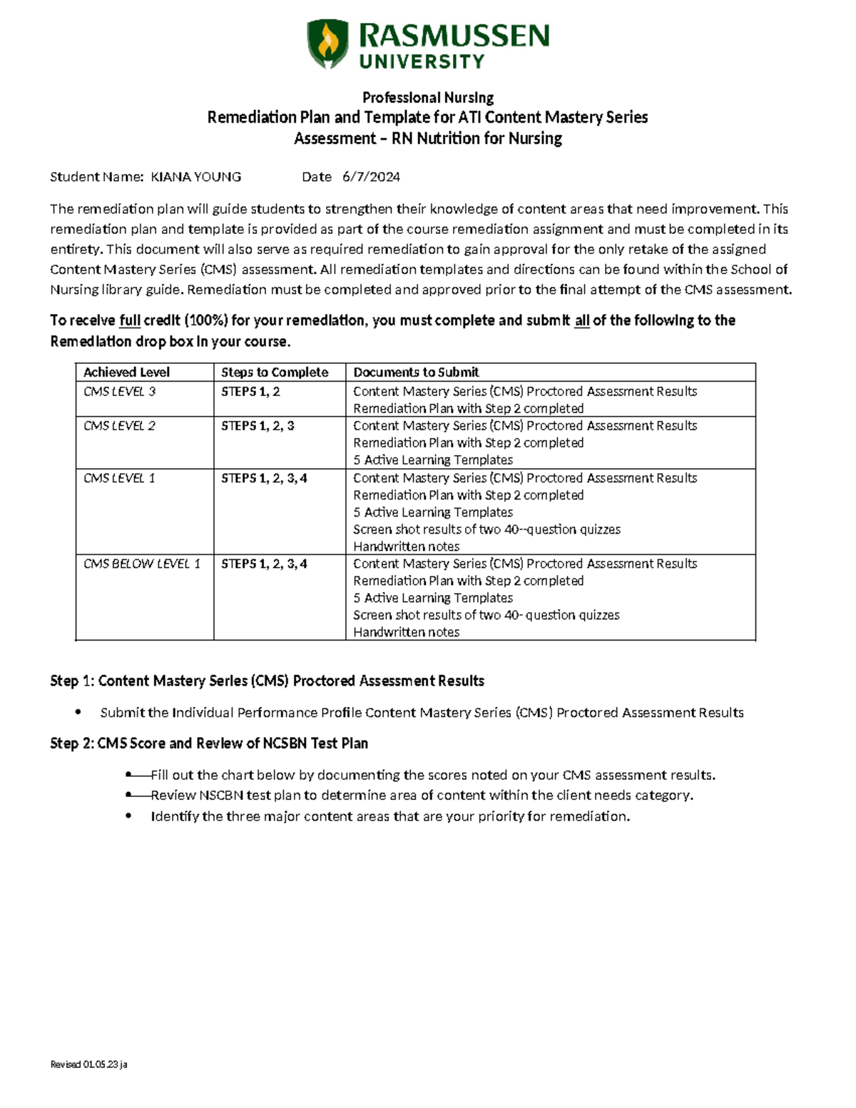 Remediation template for RN Nutrition for Nursing - Professional ...