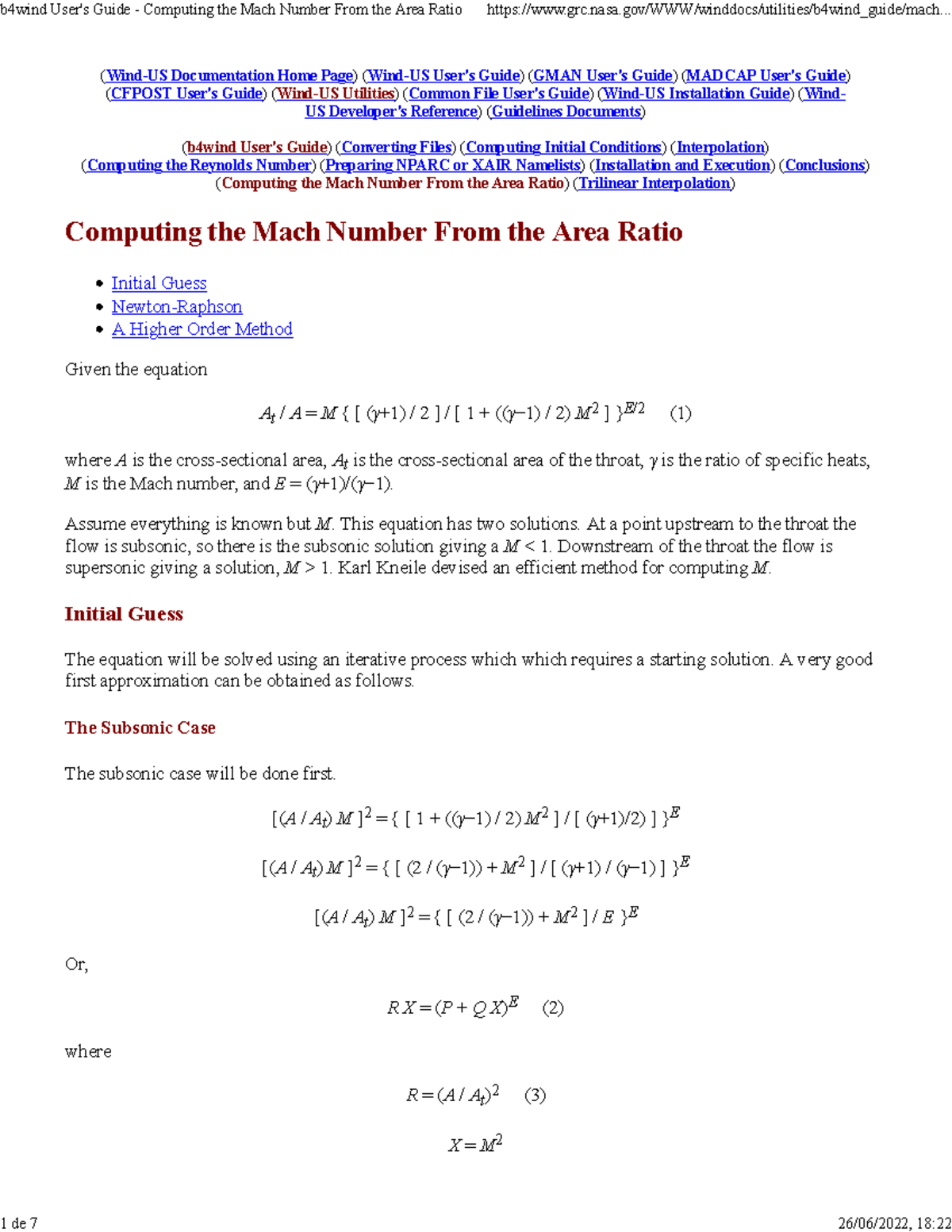 B4wind User's Guide - Computing the Mach Number From the Area Ratio ...