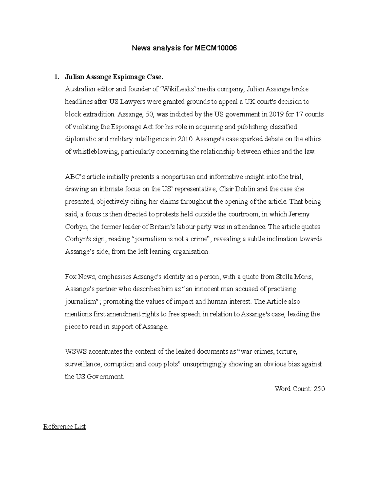 MECM10006 Introduction to Media Writing - News Analysis (First ...