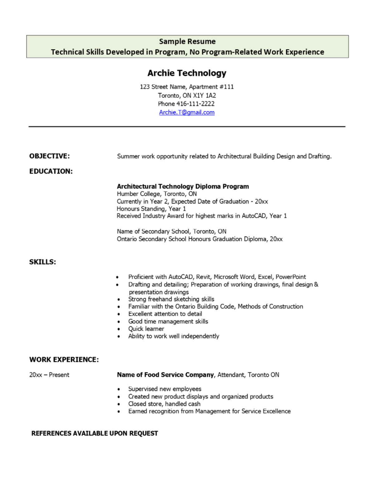 Sample Resumes for ARC, CVL, SNRG, CENG,DEC - WORK 120 - Studocu