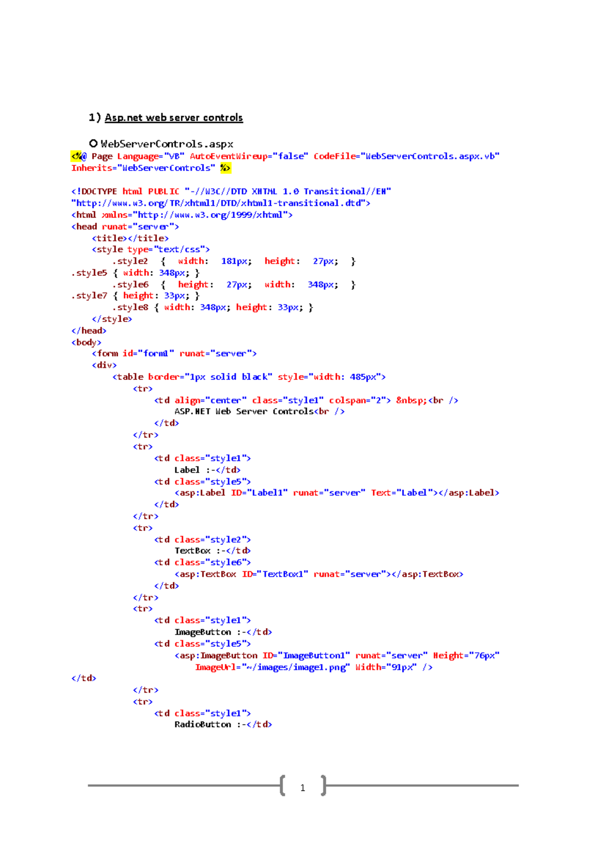 Asp.net Practicle File - 1) Asp web server controls WebServerControls