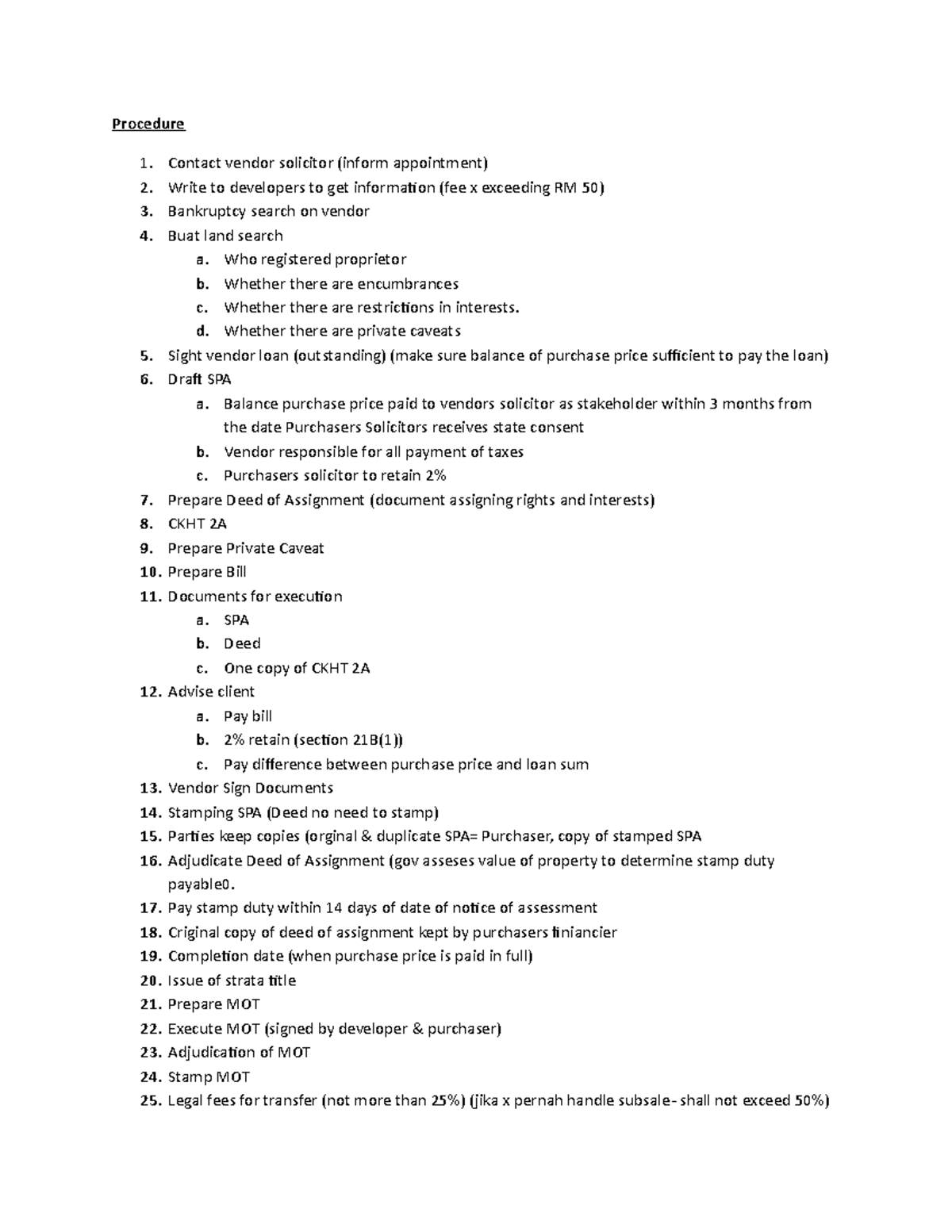 Convey test notes - Procedure Contact vendor solicitor (inform ...