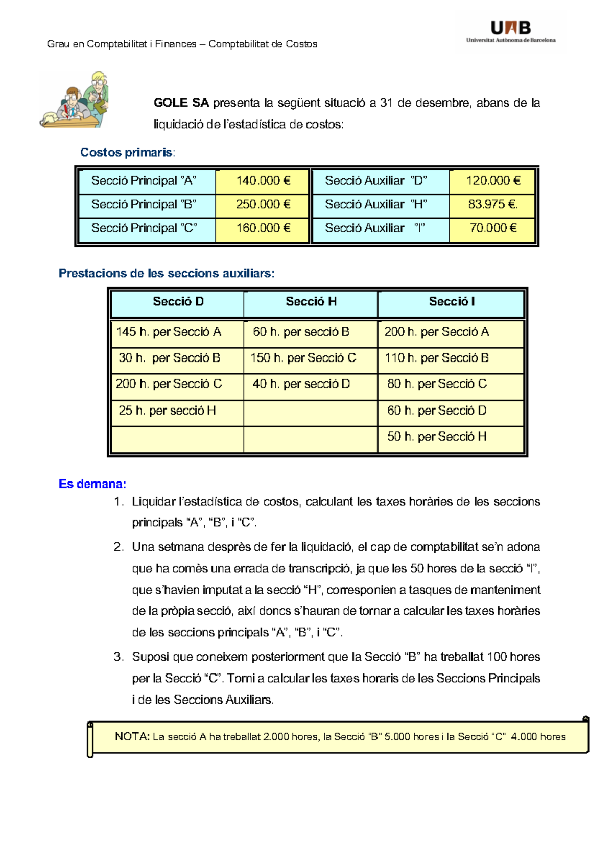 E Tema 05 Gole SA - EJERCICIOS DEL TEMA 5 - COMPTABILITAT DE COSTOS UAB ...