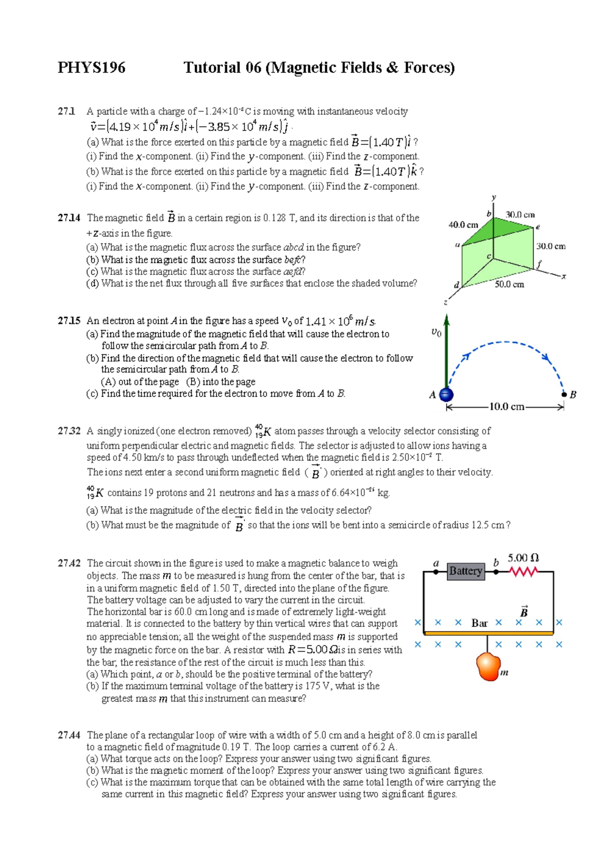 Magnetic Field and Magnetic Forces tut - PHYS196 Tutorial 06 (Magnetic ...