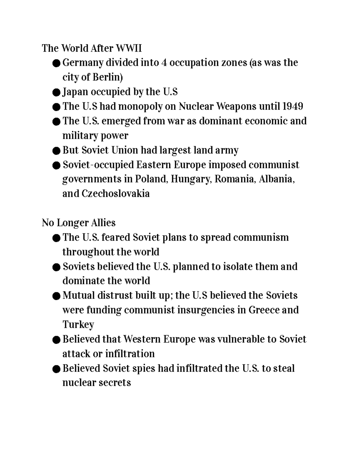 WWII Afterwards - Course Notes. - The World After WWII Germany divided ...
