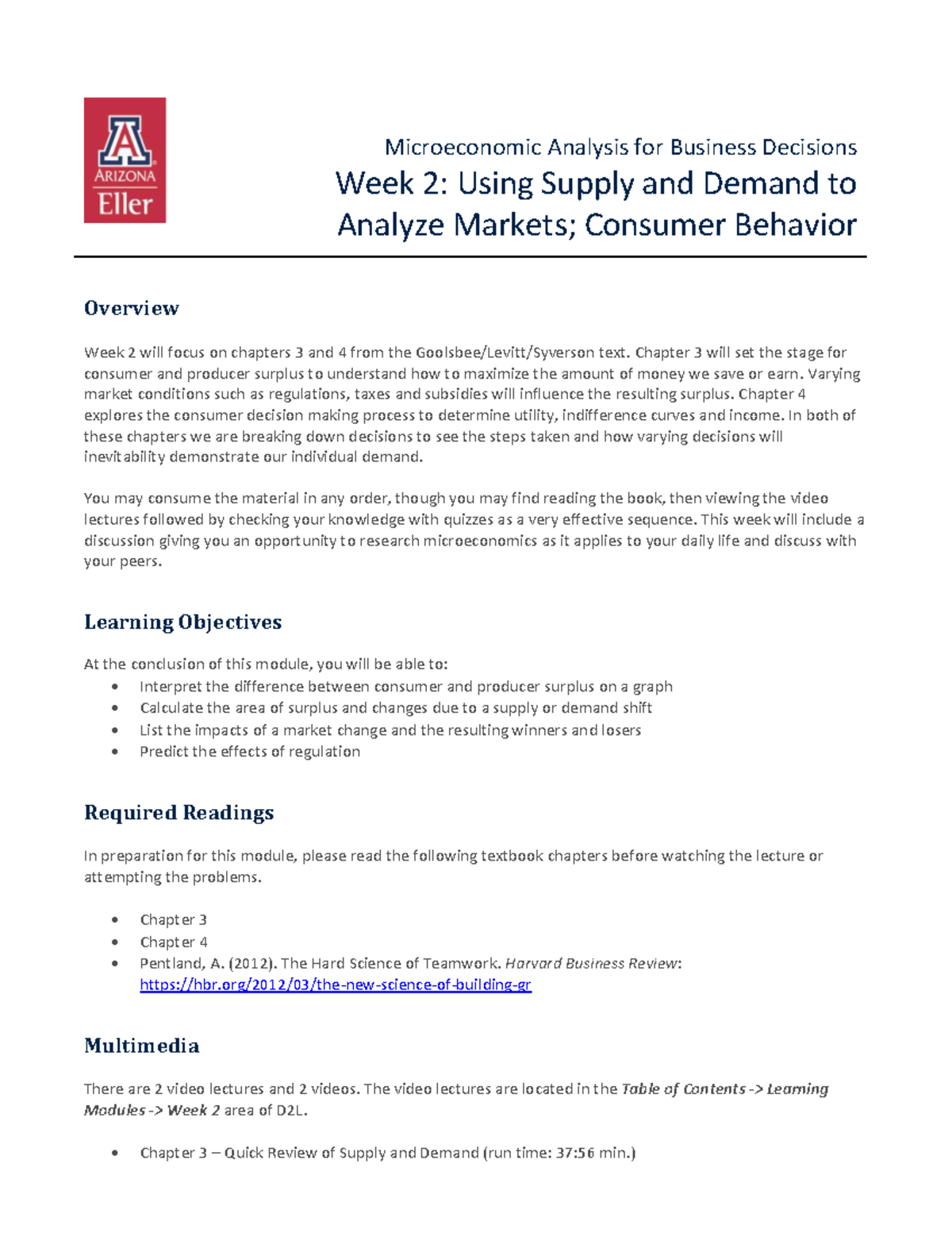 UG ECON 300 Week 2 Overview - Microeconomic Analysis for Business ...