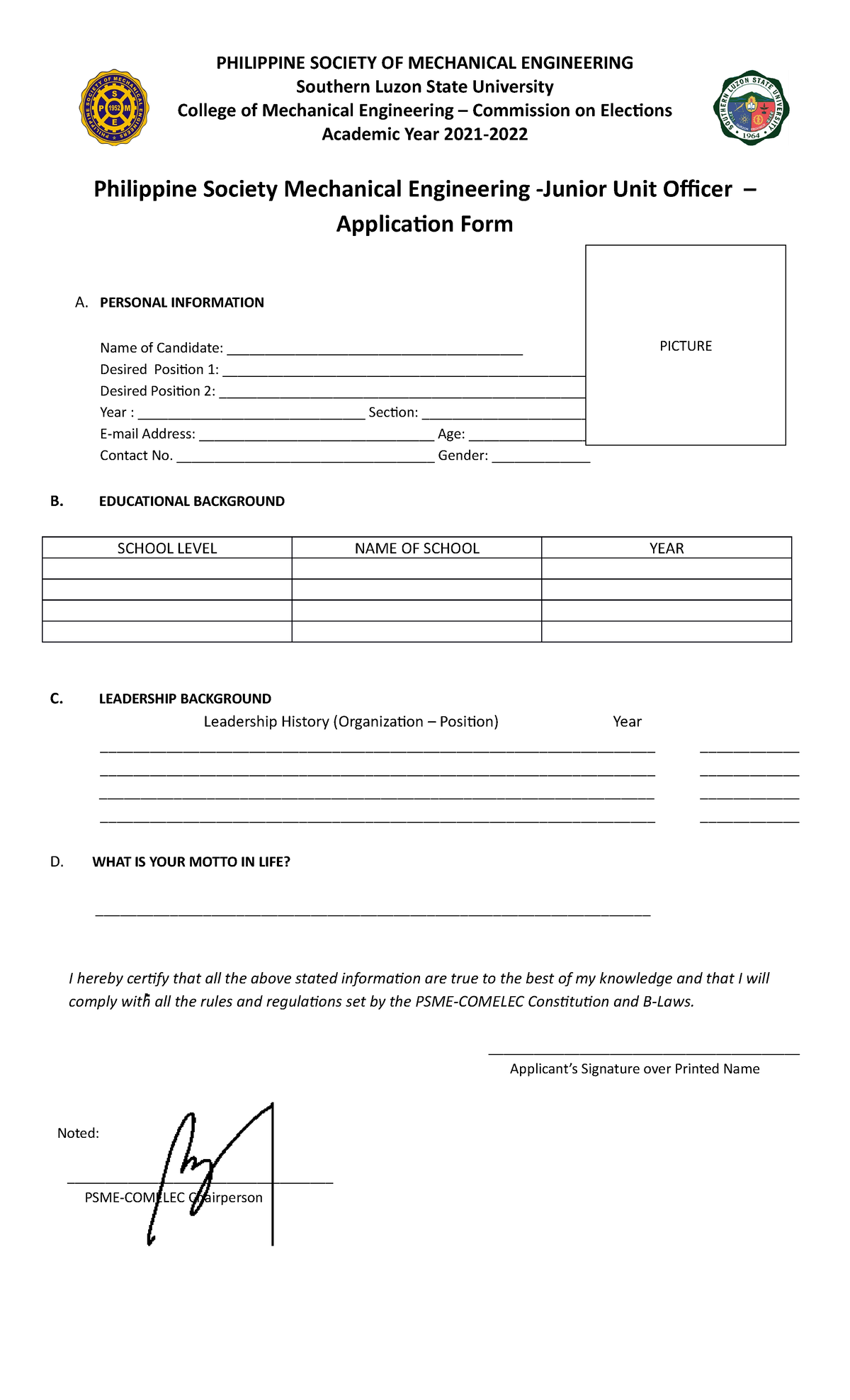 PSME JU Candidacy Form 2021 - PHILIPPINE SOCIETY OF MECHANICAL ...