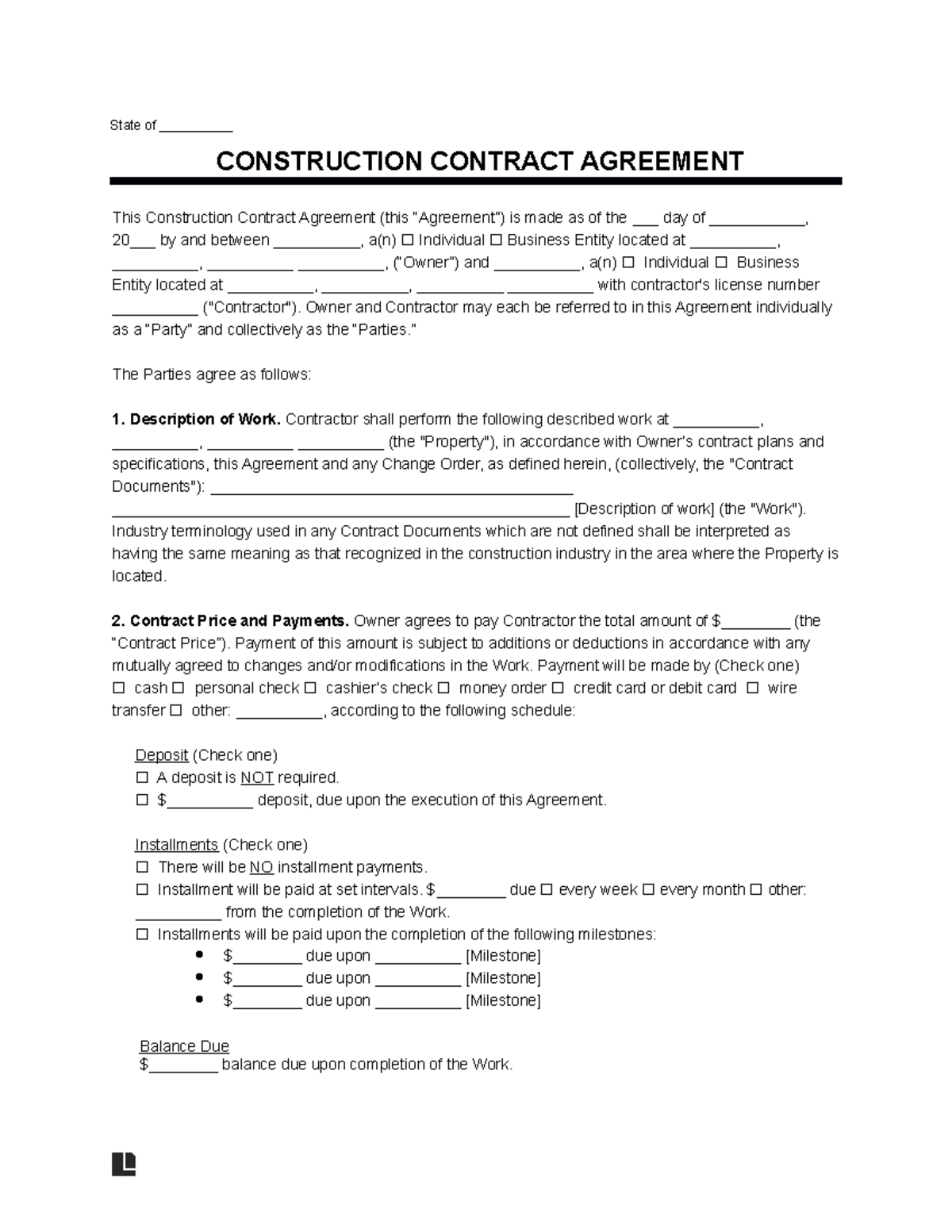 Construction-contract-clean - State of __________ CONSTRUCTION CONTRACT ...