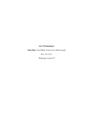 Lab Repot 2 - Lab Report over experiment done to examine PTC and ...