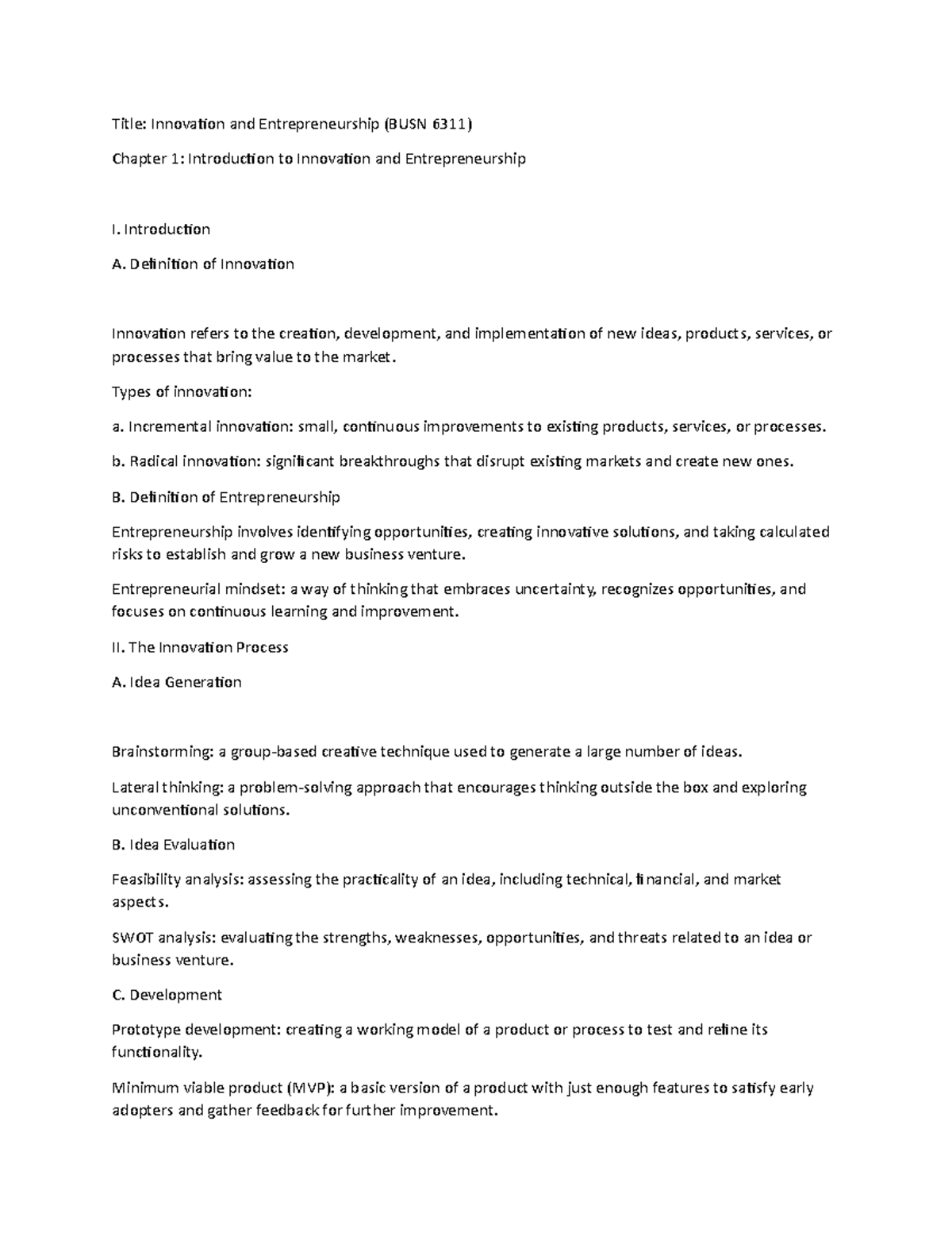 Innovation and Entrepreneurship (BUSN 6311) 1 - Introduction A ...