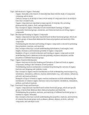 Organic chem 1 pt 2 - lecture notes - Topic: Organic Reactions Organic ...