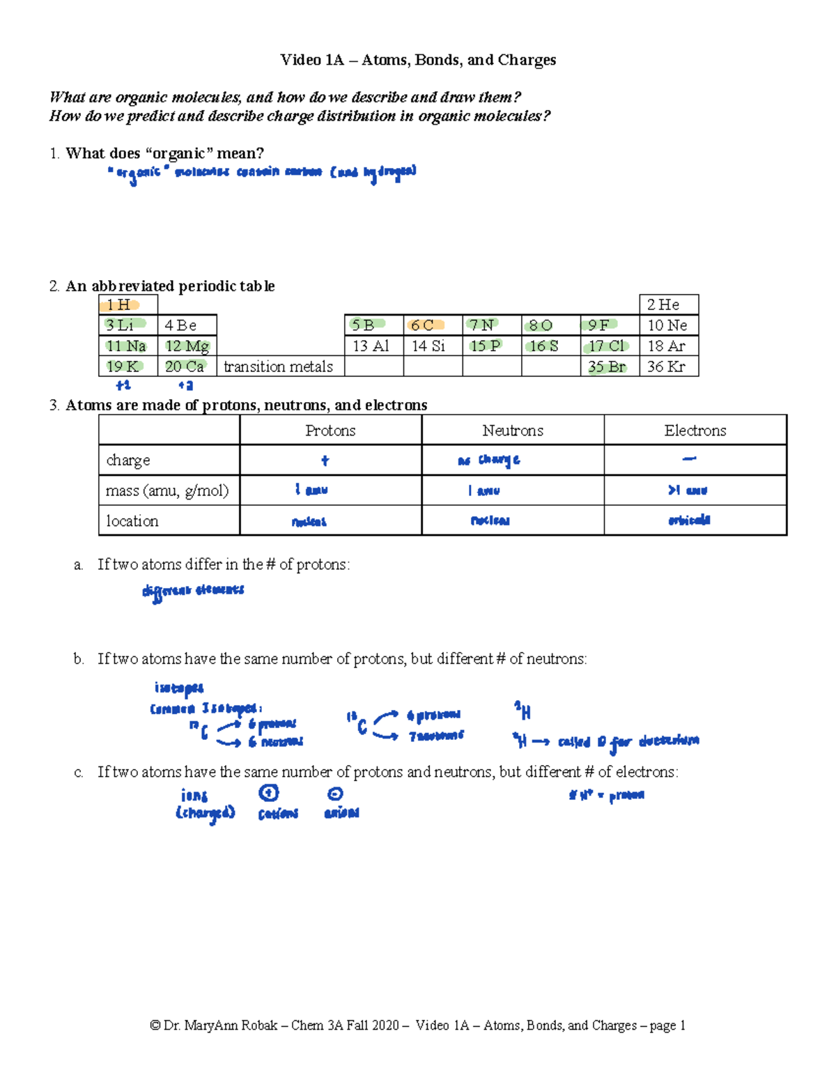 Module 1 Lecture Notes - © Dr. MaryAnn Robak ± Chem 3A Fall 2020 ± ...