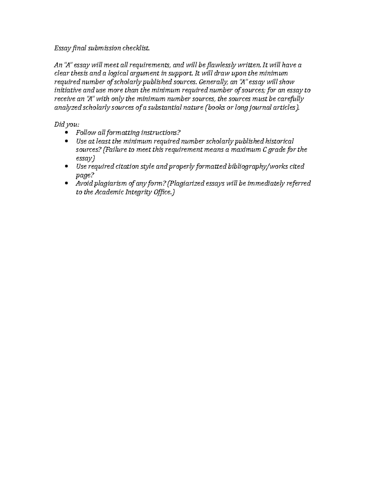 CHST701 W2017 Essay final submission checklist - Essay final submission ...