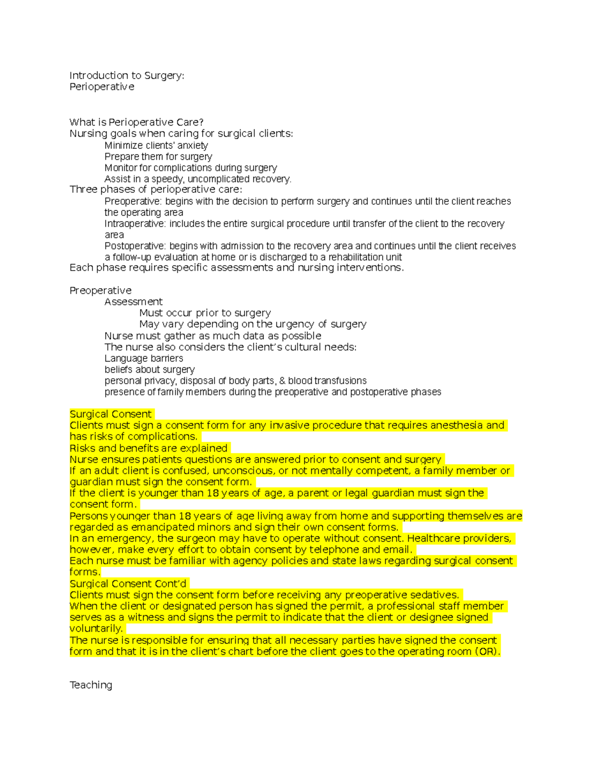 Introduction to Surgery - Introduction to Surgery: Perioperative What ...