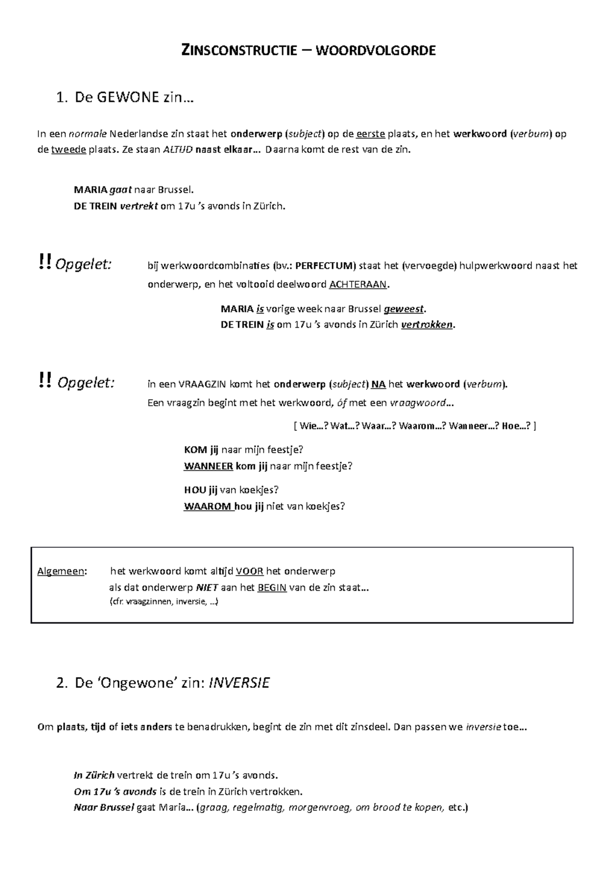 02.3. Zinnen zinsconstructie (inversie) + OEF - ZINSCONSTRUCTIE ...