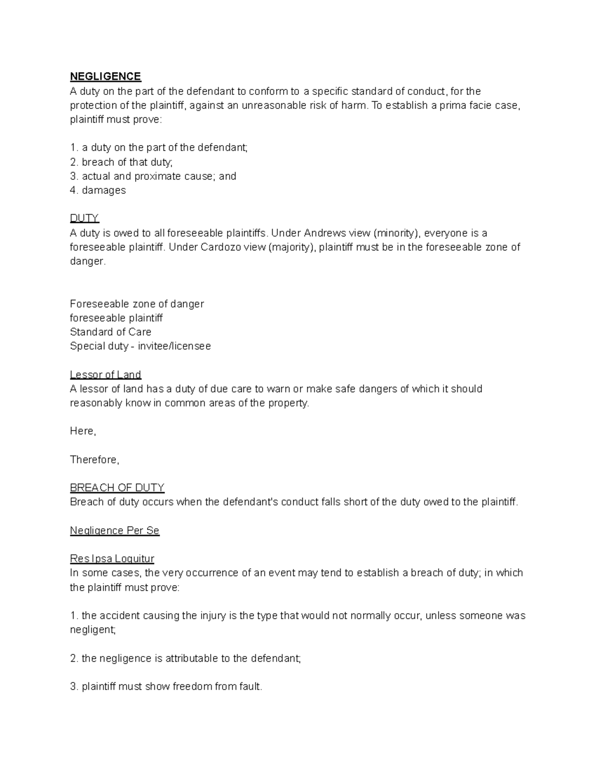 Negligence IRAC IRAC ISSUES RULES ANALYSIS CONCLUSION - NEGLIGENCE A ...