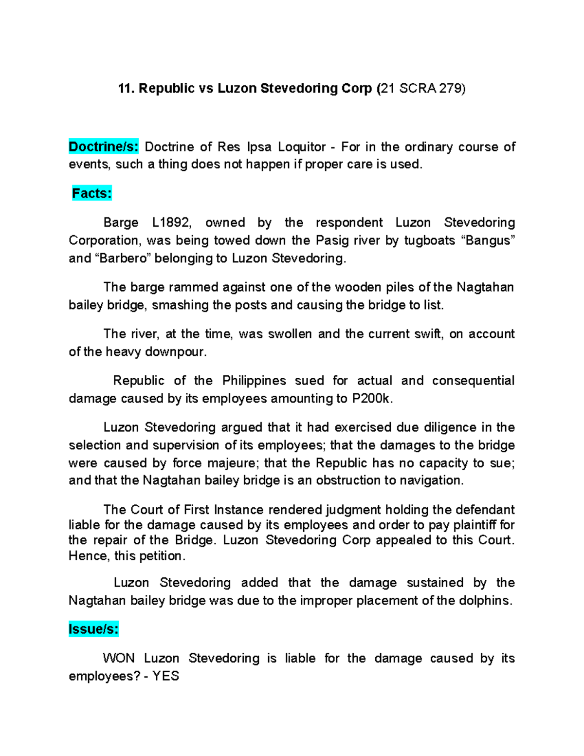 11. Republic vs Luzon Stevedoring Corp ( - 11. Republic vs Luzon ...