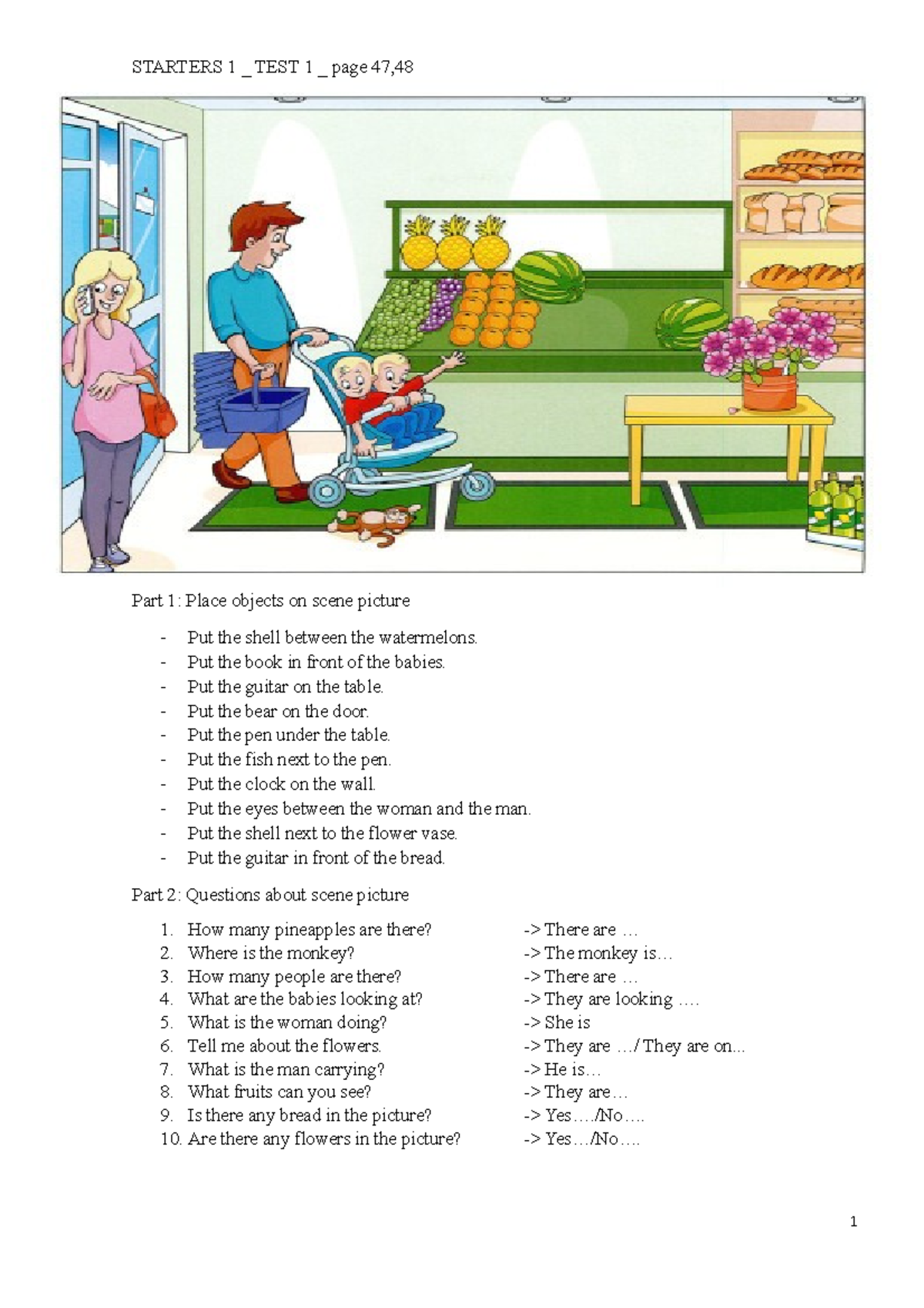 Speaking Starters 1-5 - abc - STARTERS 1 _ TEST 1 _ page 47, Part 1 ...