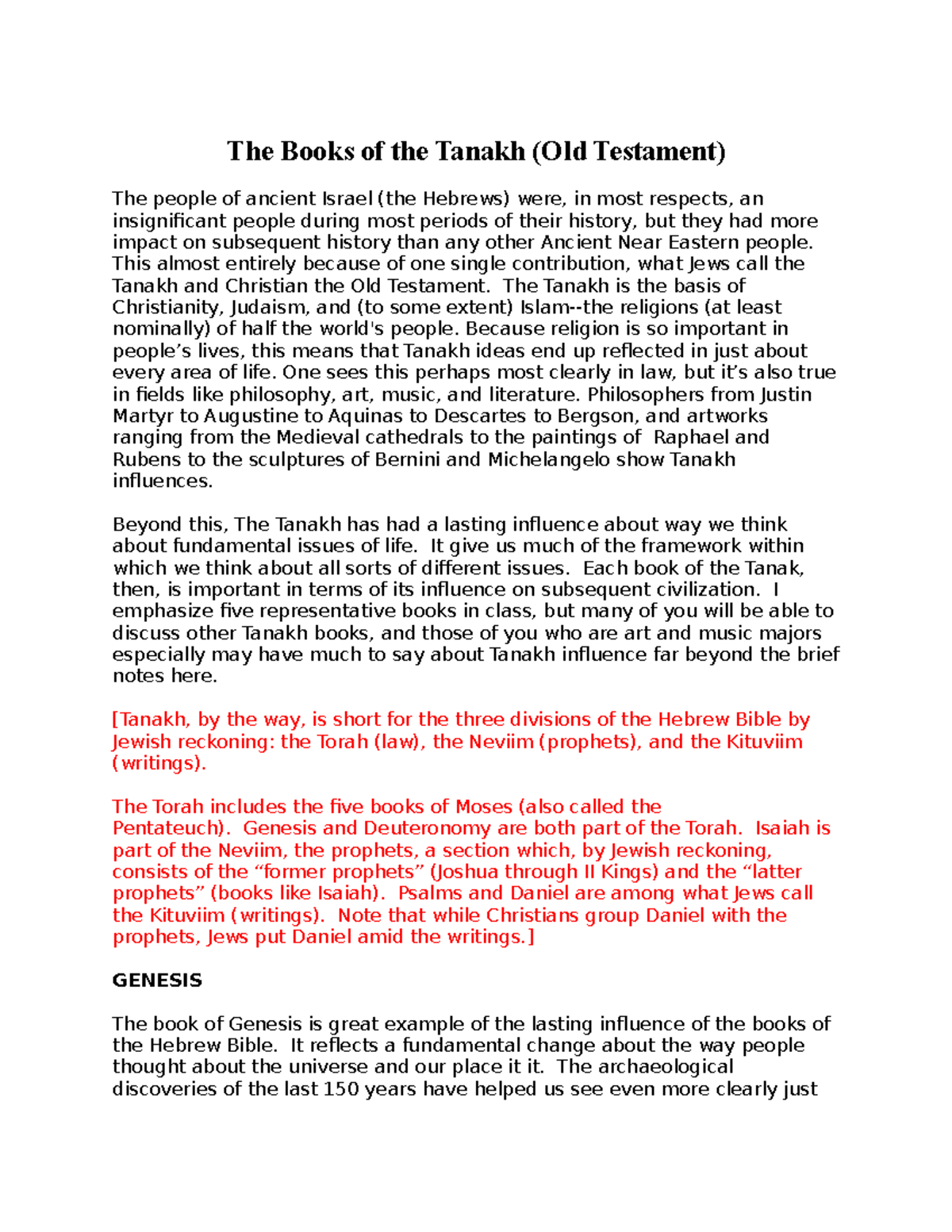 The Books of the Tanakh - Lecture notes Lecture 1 - The Books of the ...