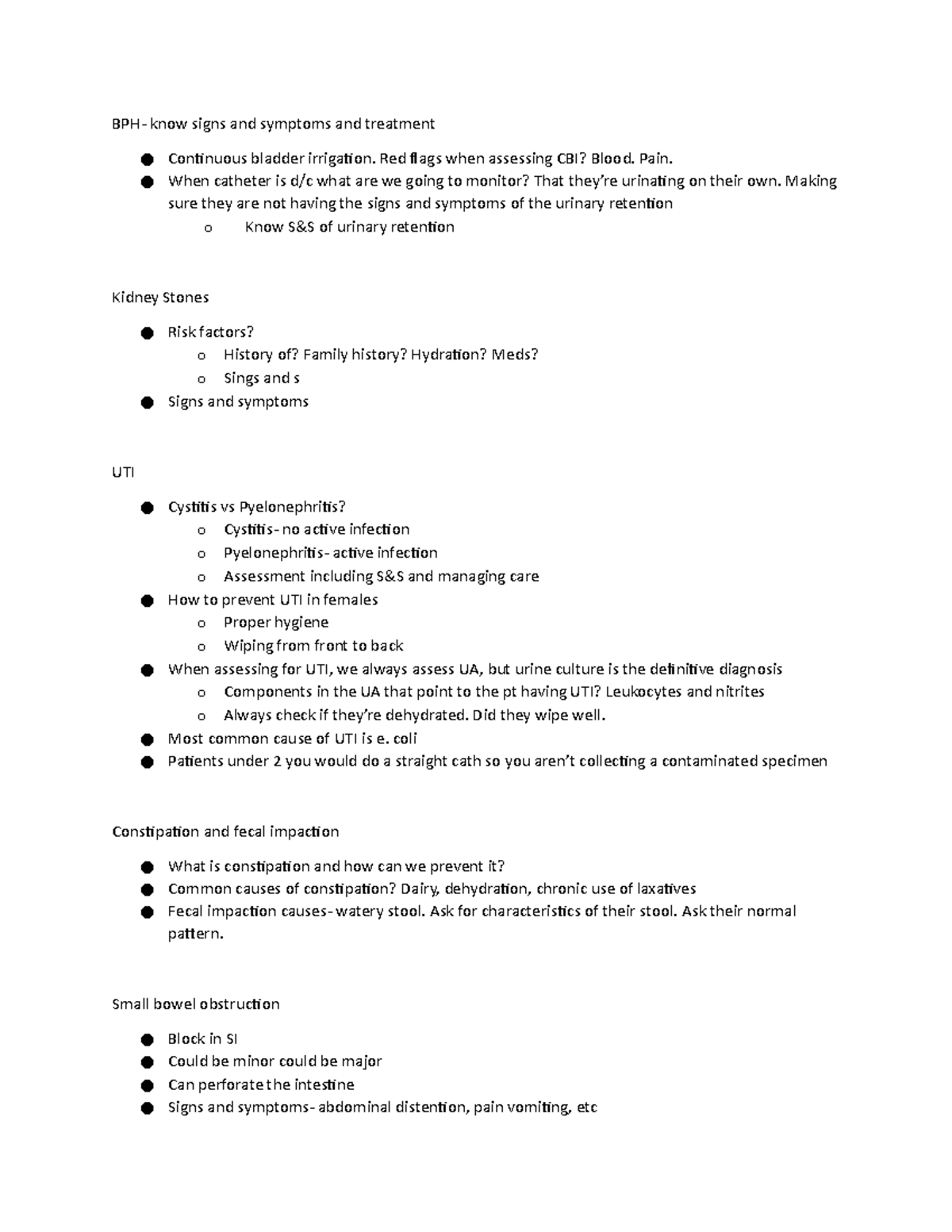 Exam3Review SG - Notes - BPH- know signs and symptoms and treatment ...