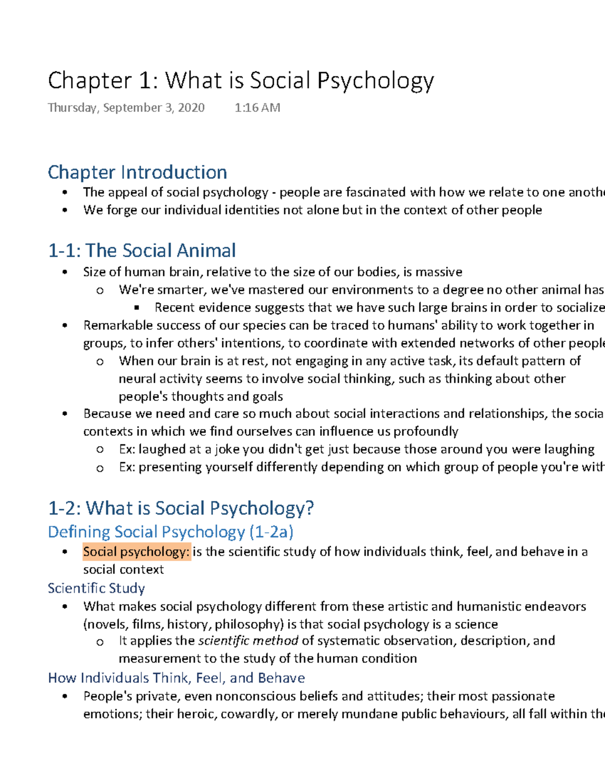 Chapter 1 What is Social Psychology - Psych 2C03 - McMaster - Studocu