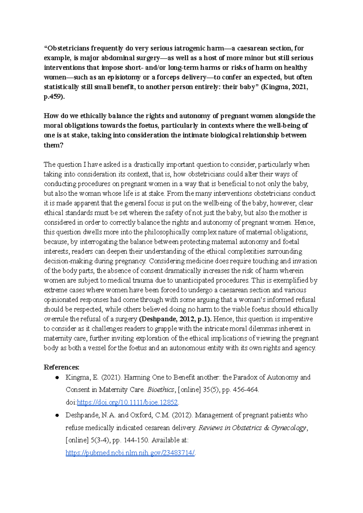 Bioethics Exercise 6 - You pick a topic and according to that topic do ...