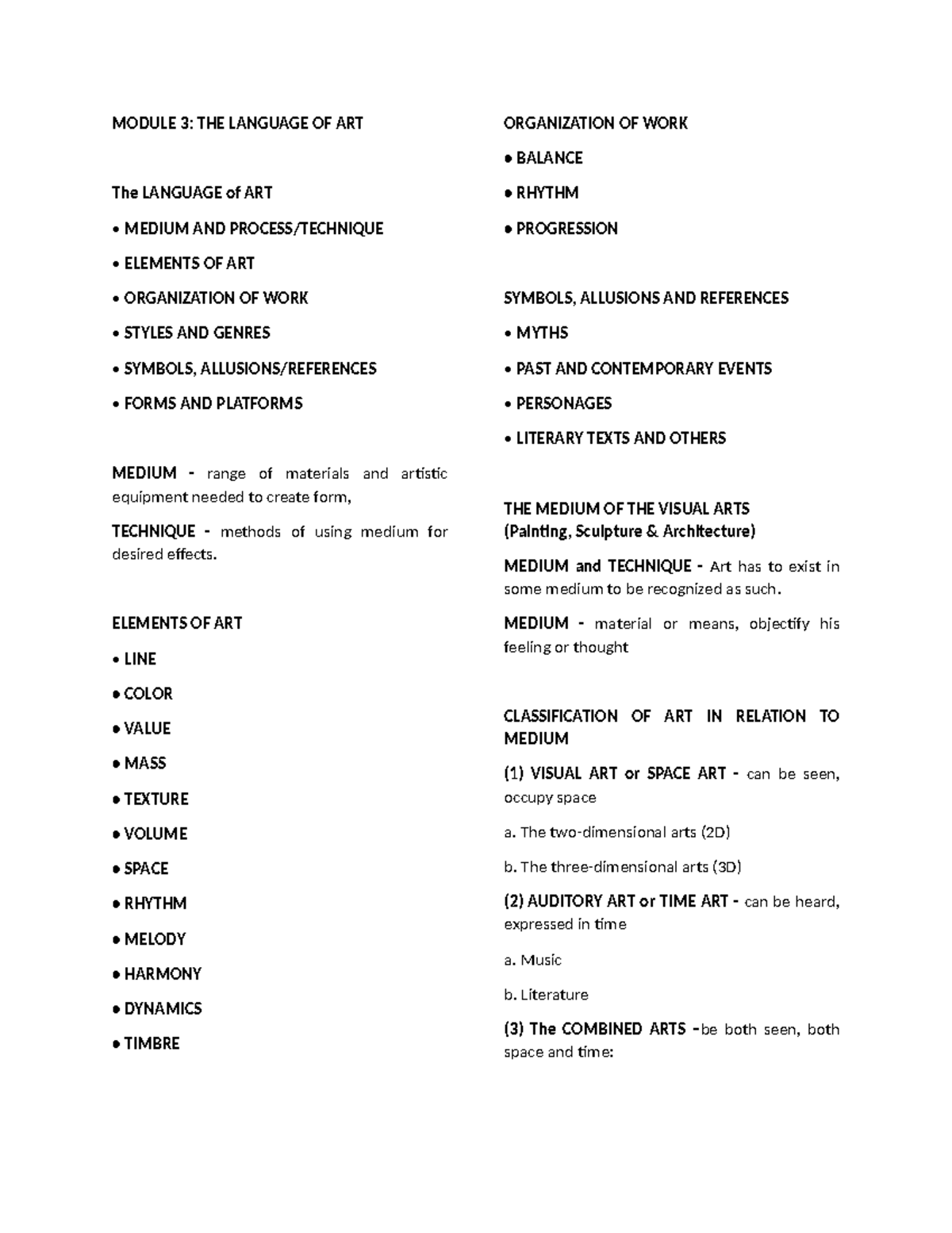 ART APP ( Midterm Reviewer) - MODULE 3: THE LANGUAGE OF ART The ...