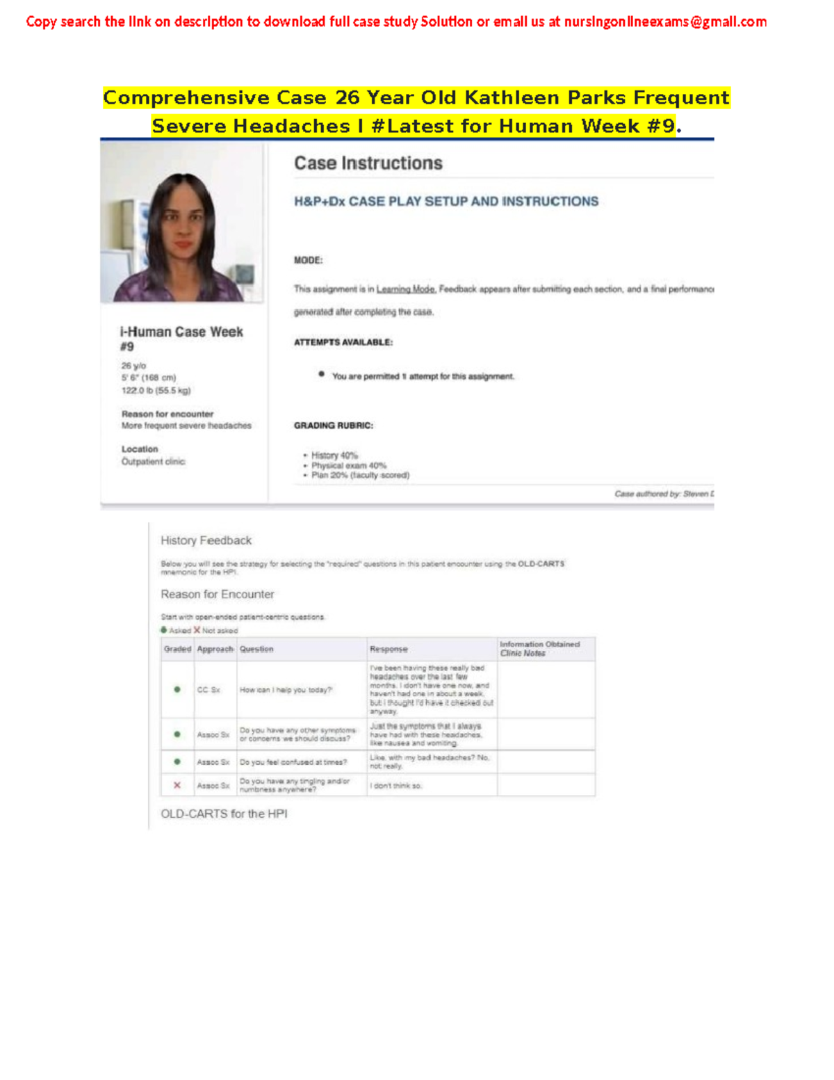 Comprehensive I Human Case Study Kathleen Parks 26 Year Old Female