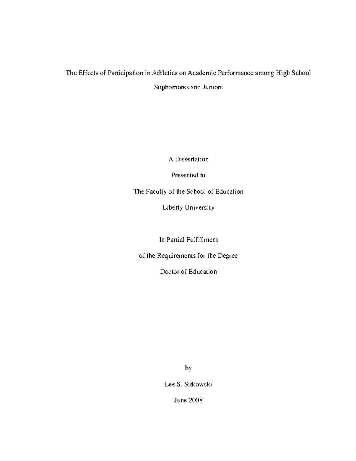 Fulltext - For lecture - The Effects of Participation in Athletics on ...