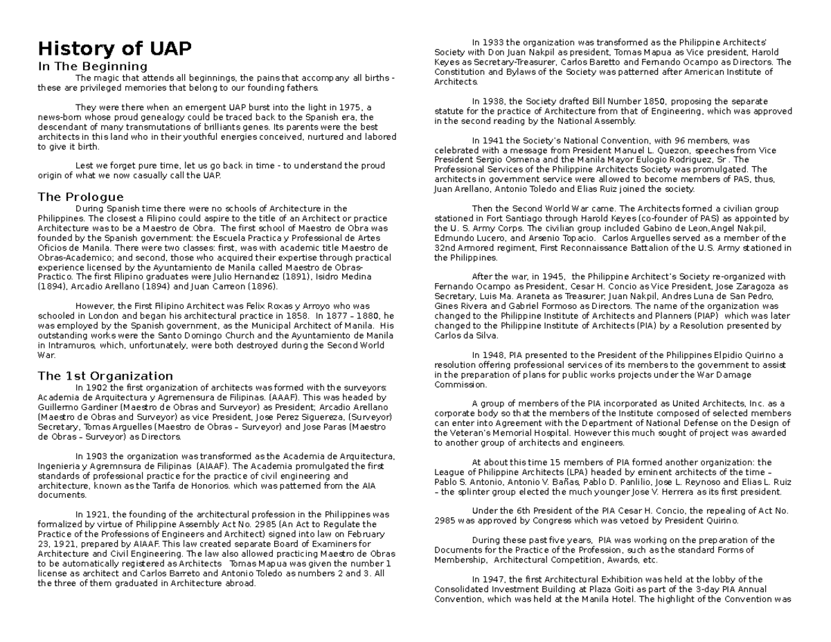 History-OF-UAP - history of architects - History of UAP In The ...