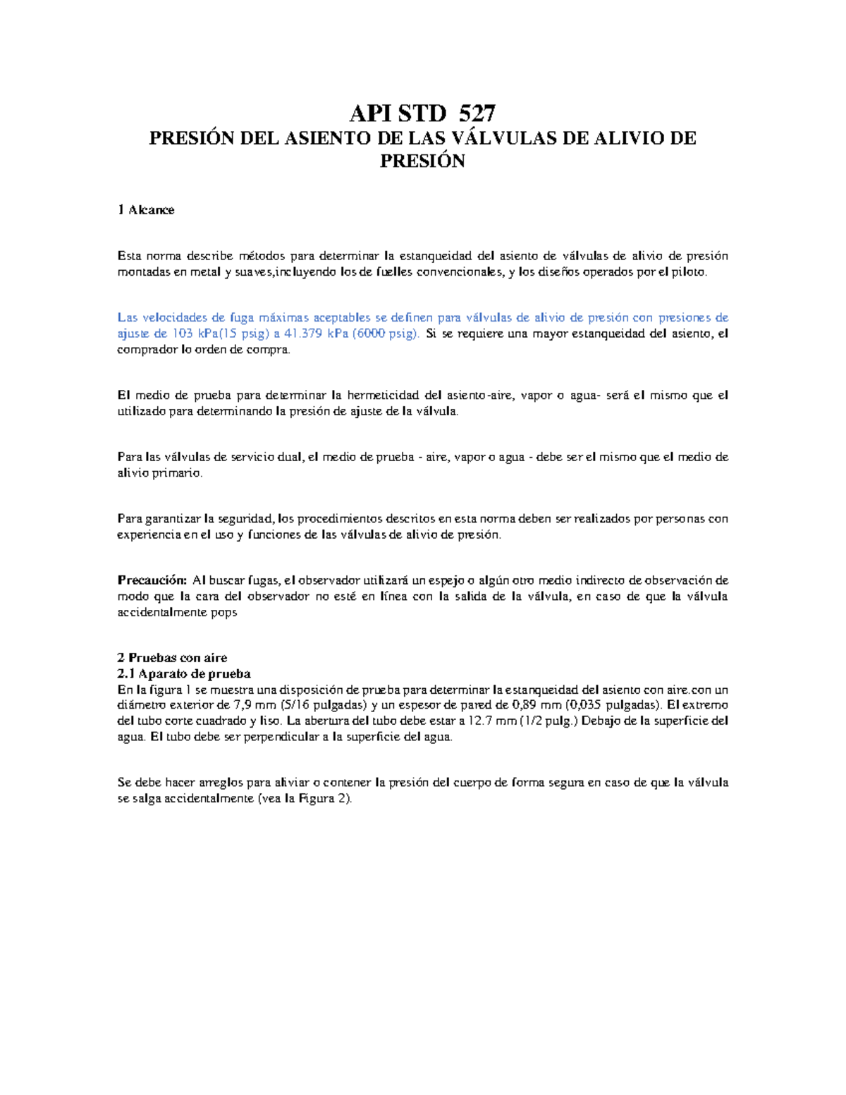 API 527 2020 - Norma para probar válvulas de seguridad - API STD 527 PRESIÓN DEL ASIENTO DE LAS ...