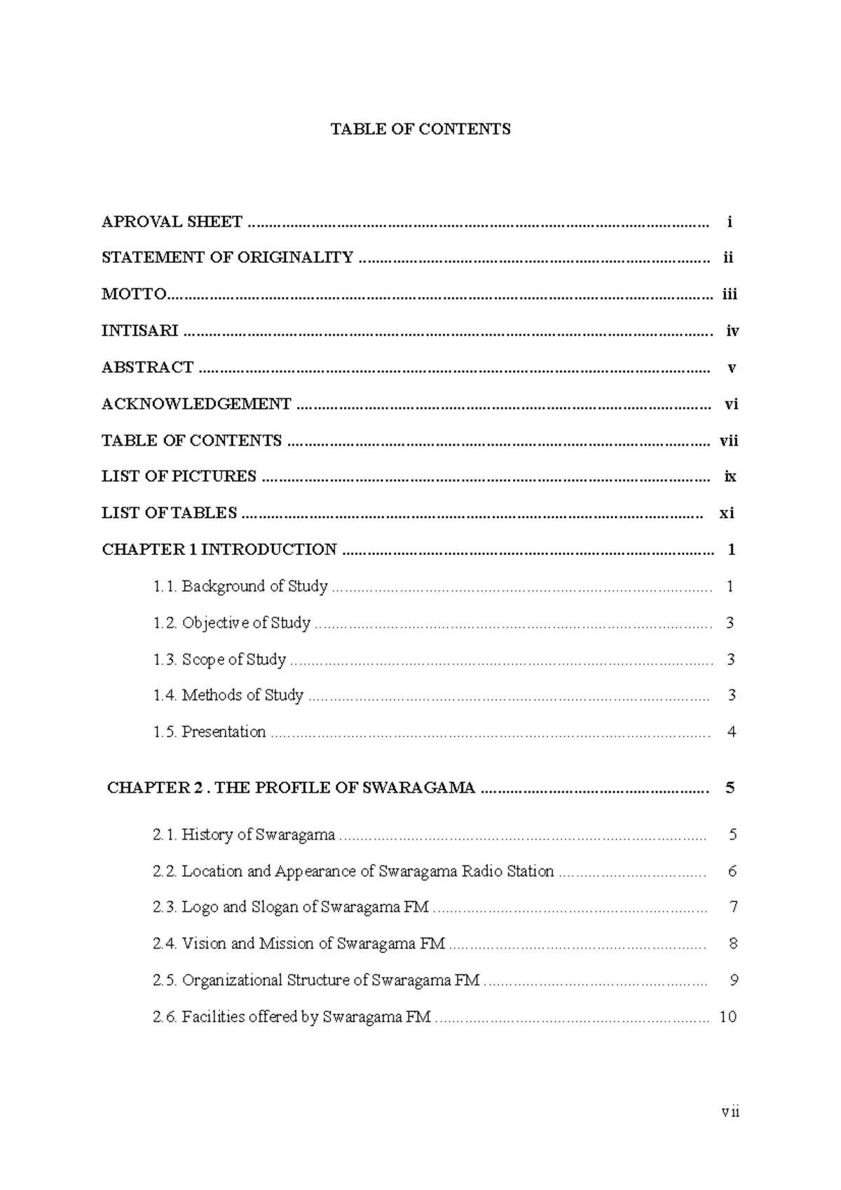 8 Table OF Contents - Tugas Akhir Bahasa Inggris UGM 2016 - TABLE OF ...