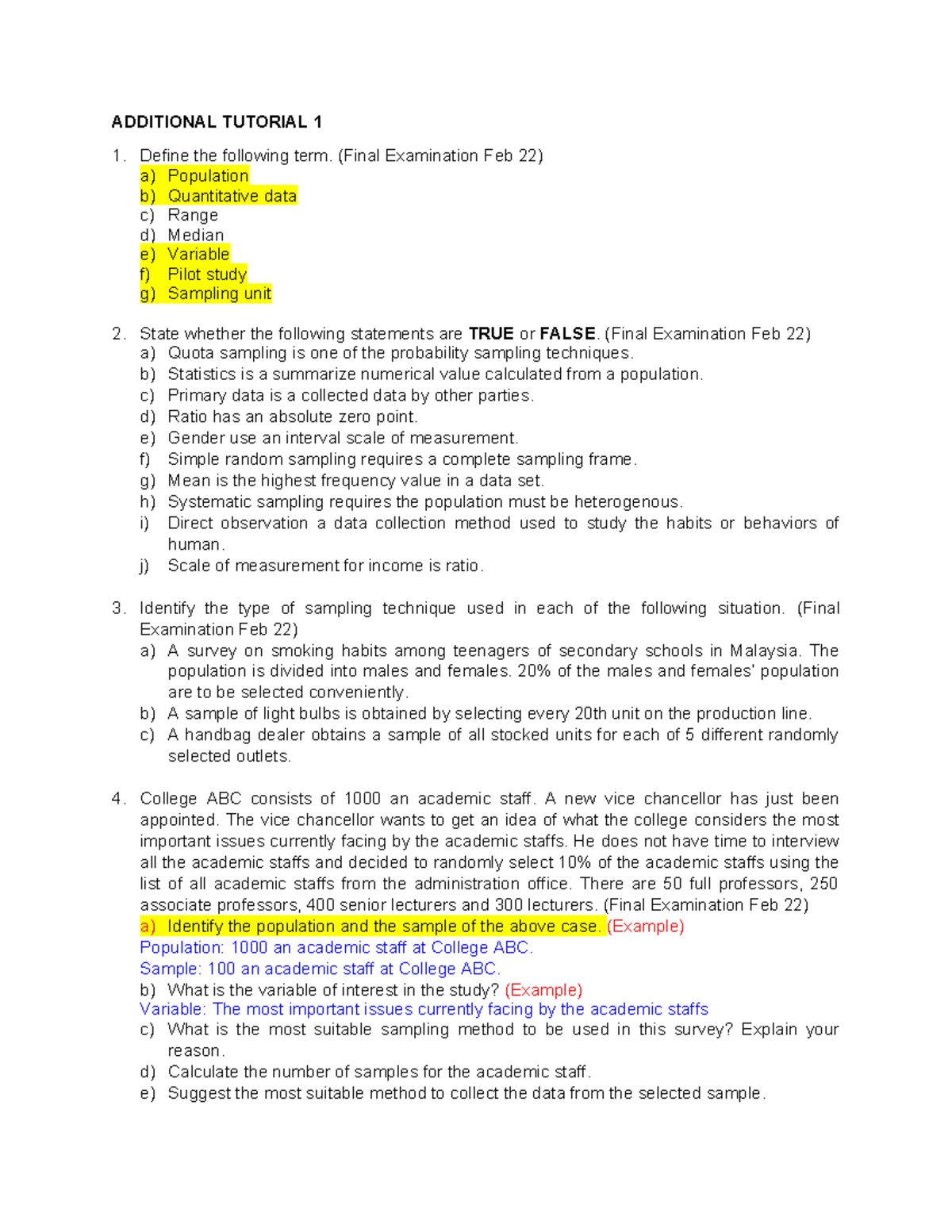 Additional Tutorial 1 - Practice - ADDITIONAL TUTORIAL 1 Define the following term. (Final - Studocu