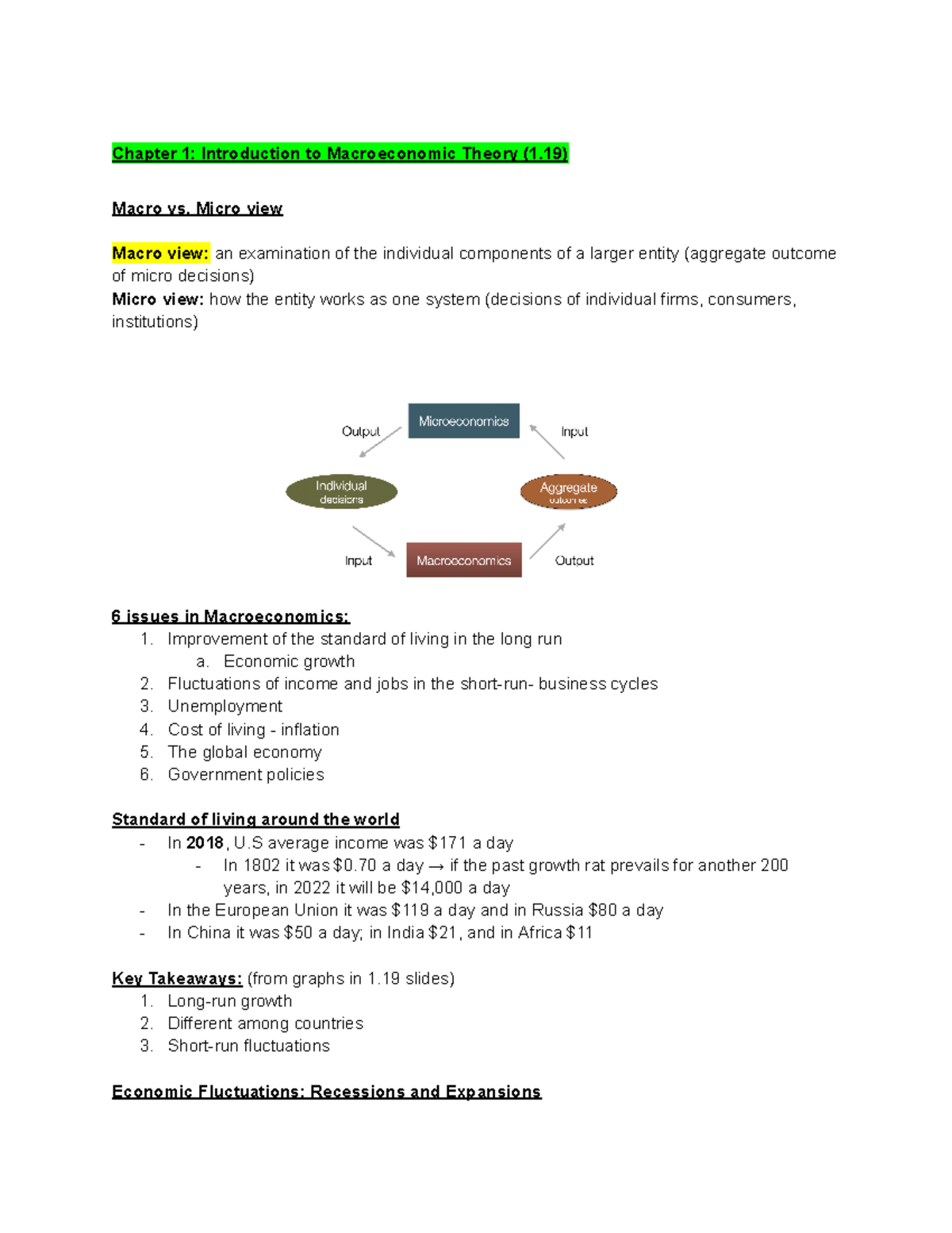 Econ 362 Midterm 1 Notes Chapter 1 Introduction To Macroeconomic Theory 1 Macro Vs Micro