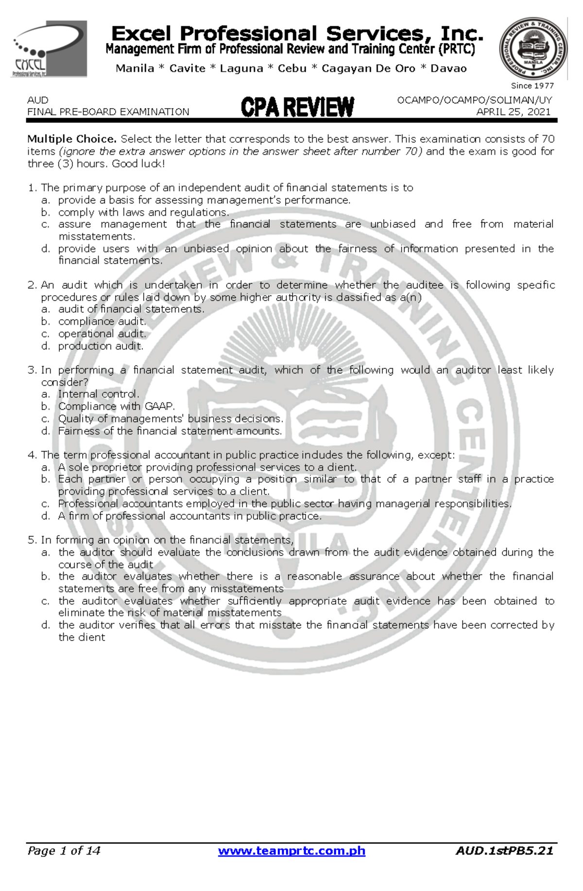 Auditing Intervention 2 - Manila * Cavite * Laguna * Cebu * Cagayan De ...
