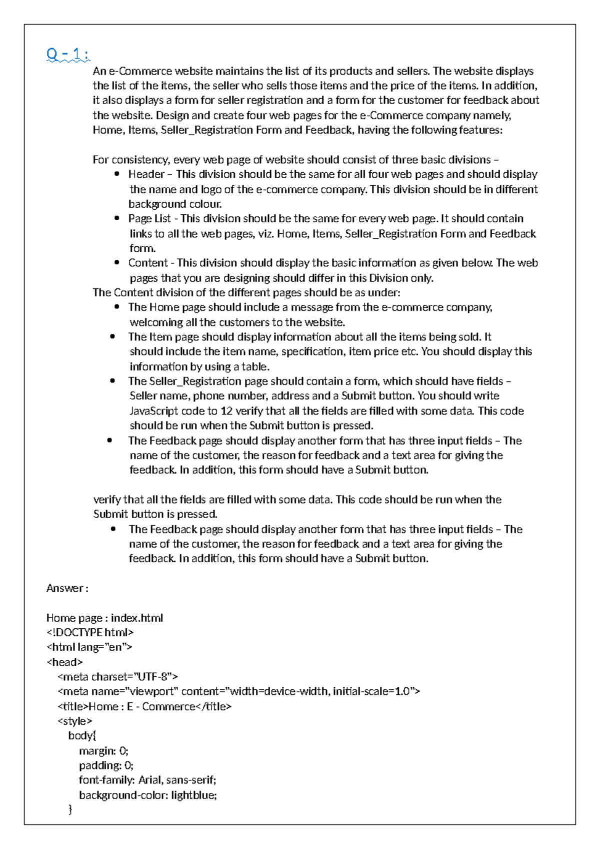 Web design assignment - Q – 1 : An e-Commerce website maintains the list of its products and ...